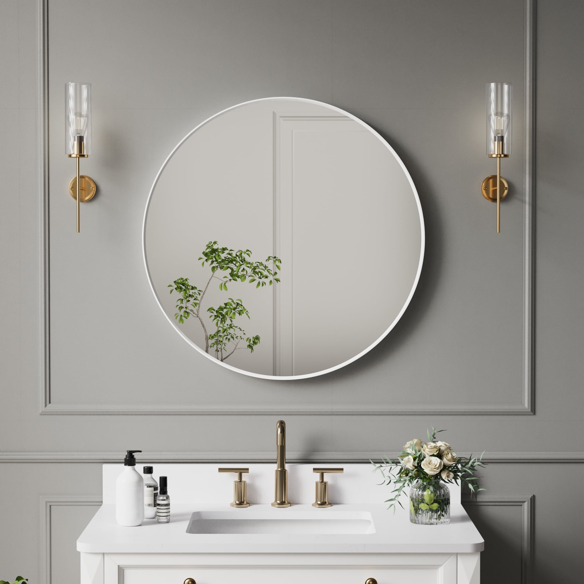 FORCLOVER 28 Inch Round Mirror, Bathroom Vanity Mirror with Metal Frame ...