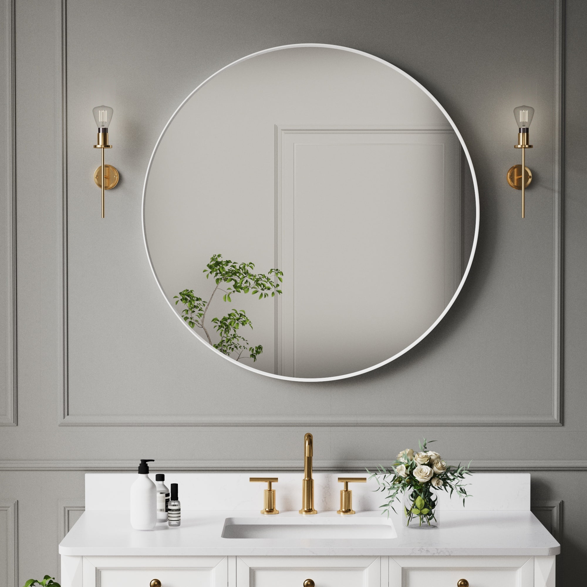 FORCLOVER 36 Inch Round Mirror, Bathroom Vanity Mirror with Metal Frame ...