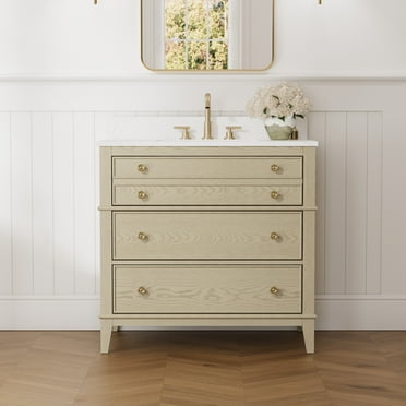 Brown Oak Single Bath Vanity 36 In. W X 22 D With Marble - Solid Wood ...