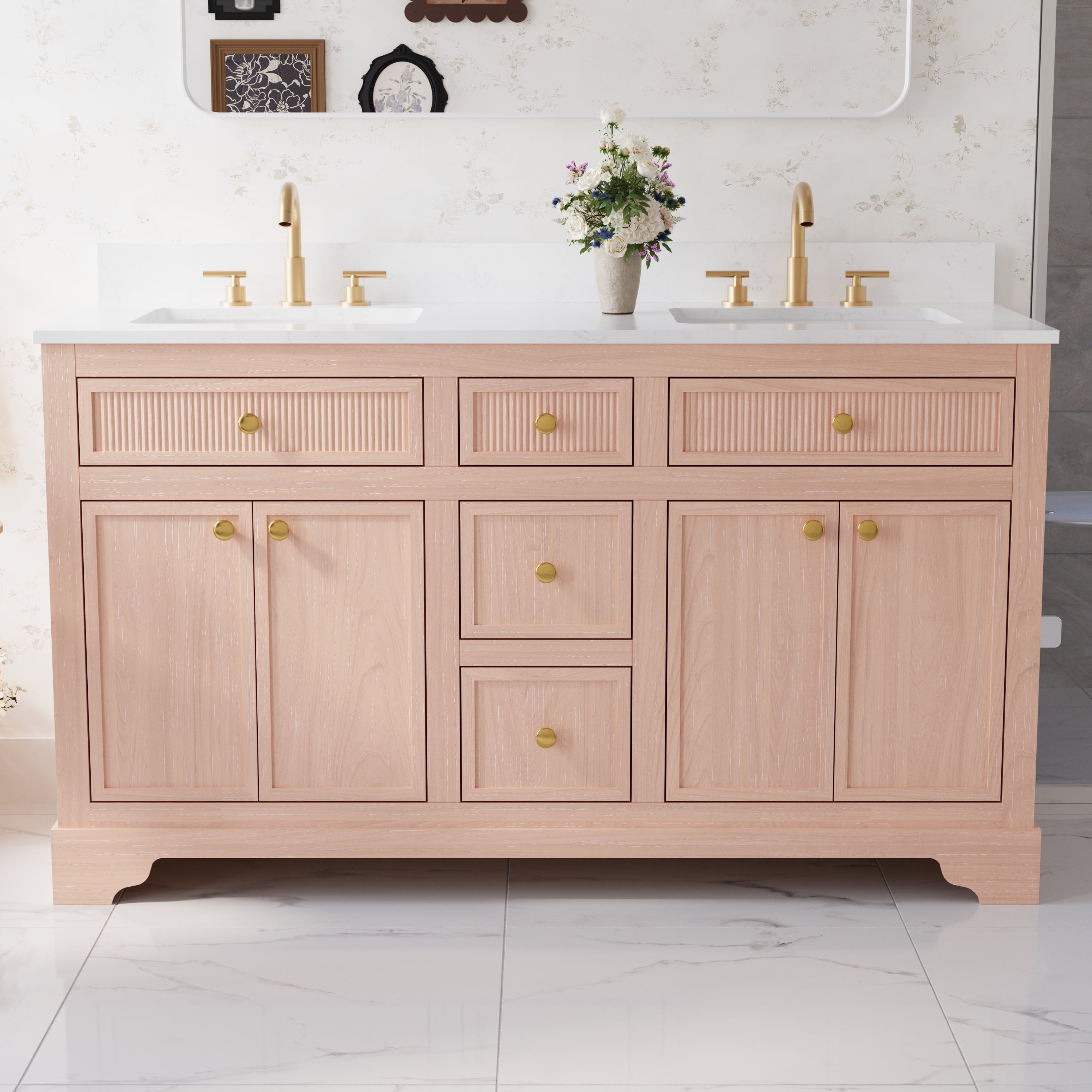 FORCLOVER 60 inch Bathroom Vanity with Double Sink, Freestanding ...