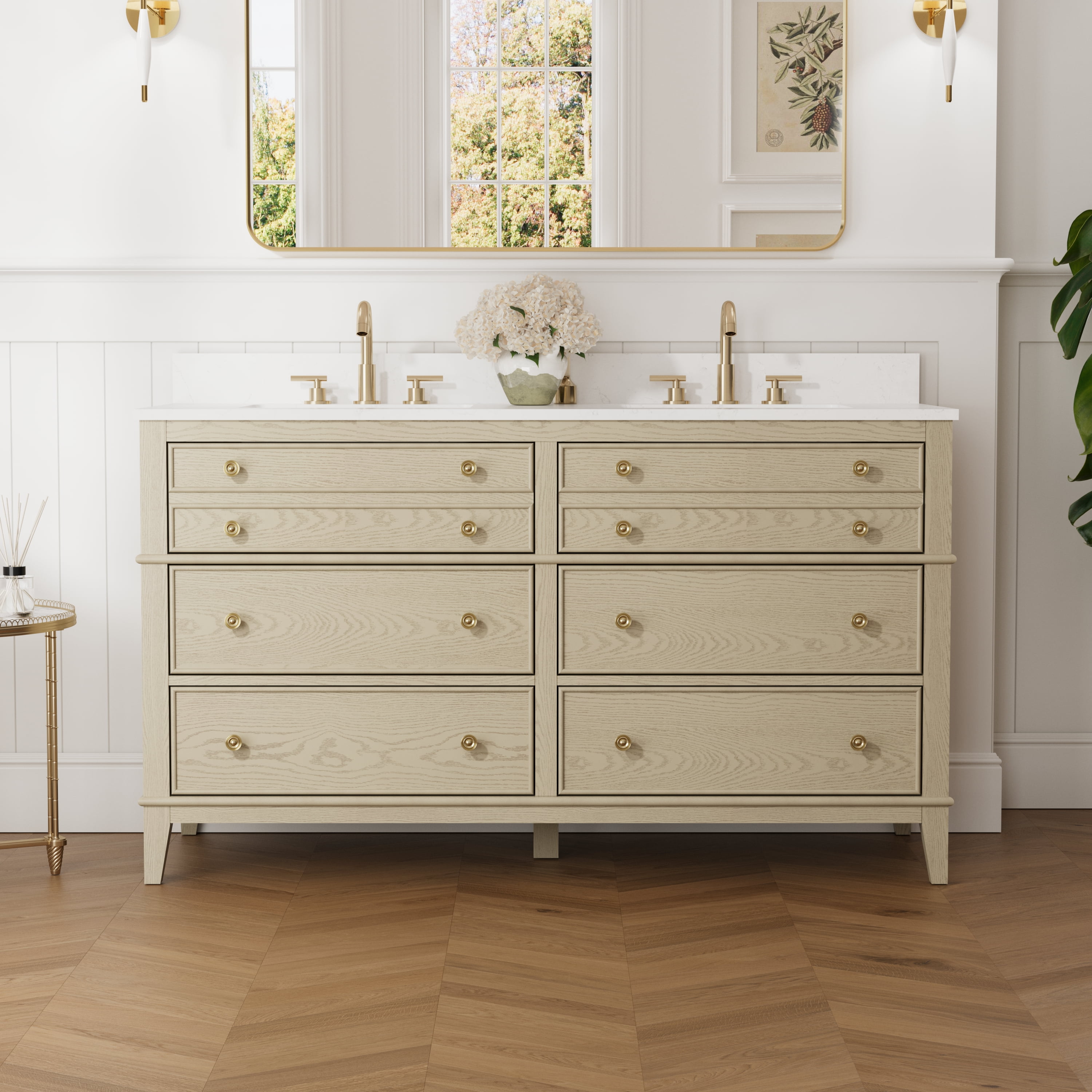 FORCLOVER 60 inch Bathroom Vanity with Sink, Freestanding Wood Bathroom ...