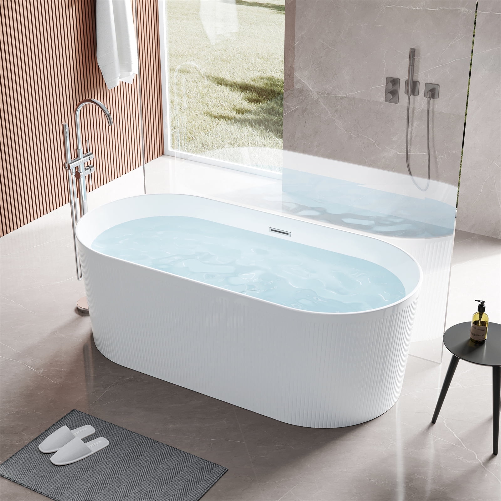 FORCLOVER 67" Acrylic Freestanding Bathtub, Soaking White Bathtub with ...