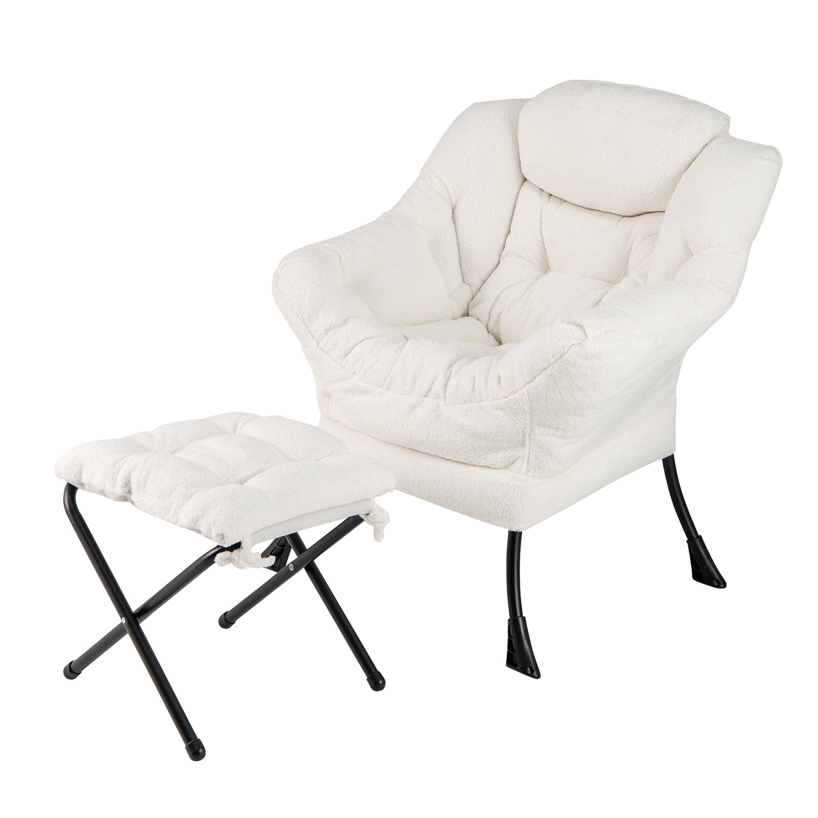FORCLOVER Lazy Chair with Ottoman, Accent Sofa Chair with Folding ...