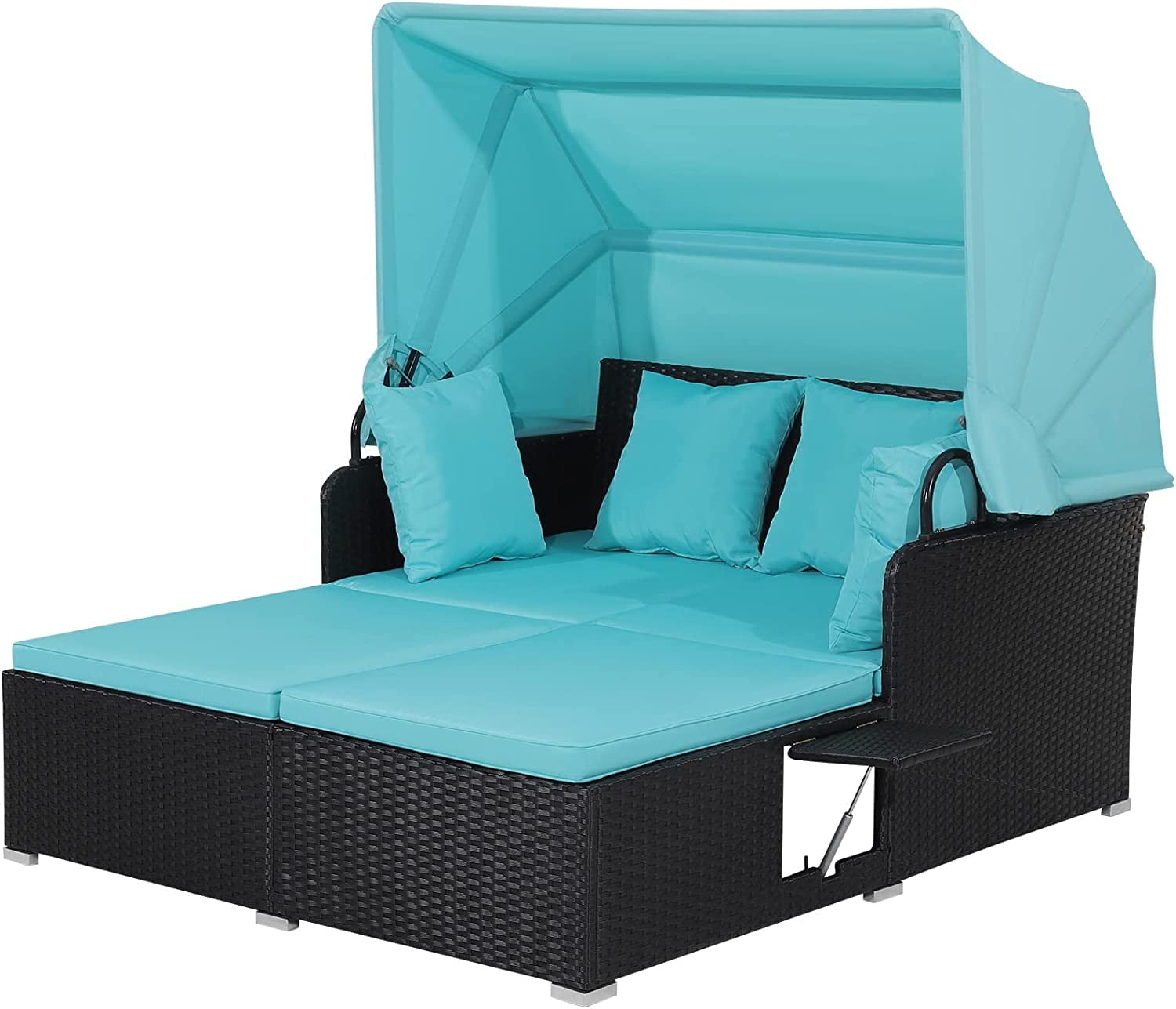 FORCLOVER Outdoor Rattan Daybed Lounge, PE Rattan Daybed, Patio Wicker ...