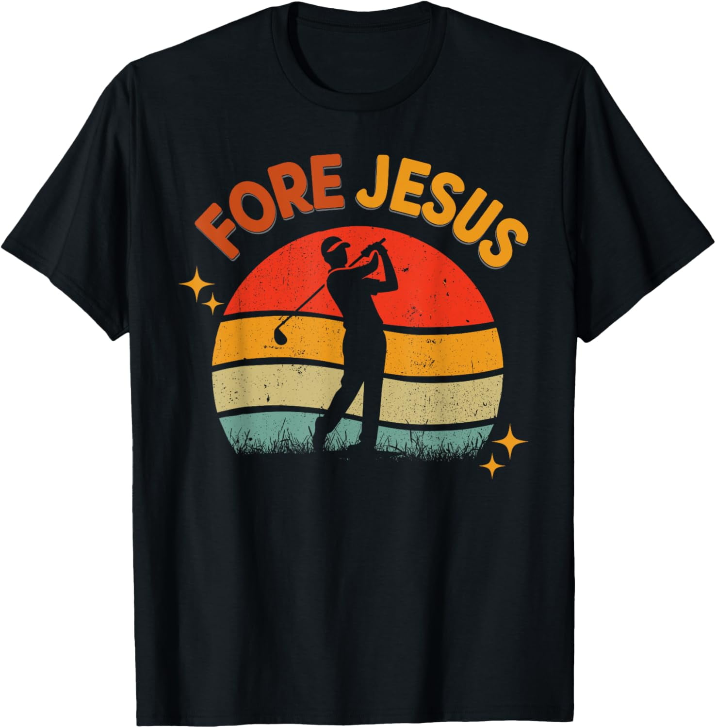 FORE Jesus Christian Golf Retro 70s Religious Golfing Men's T-Shirt ...