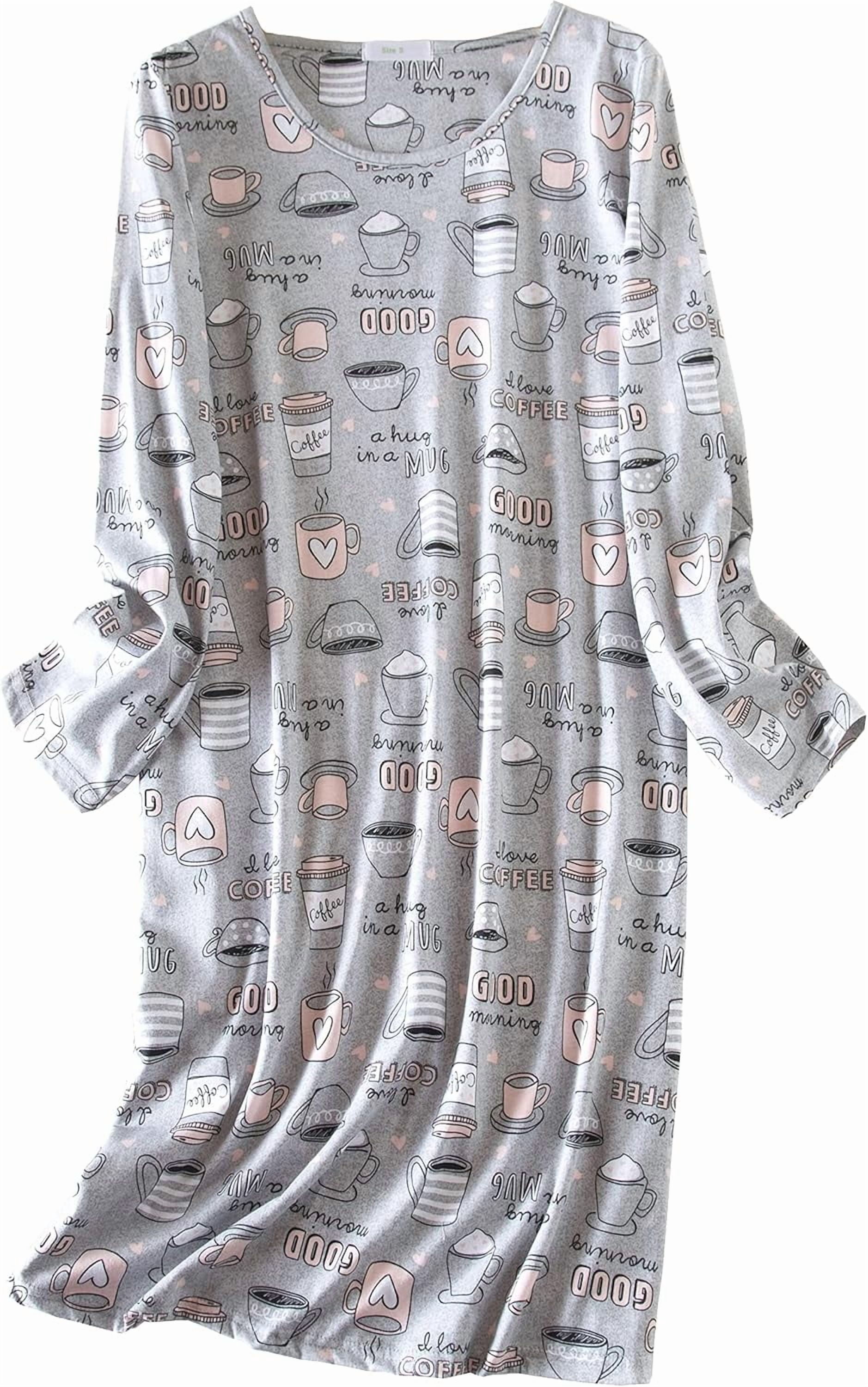 FOREEMME Women's Cotton Sleepwear Long Sleeves Nightgown Sleep Shirts ...
