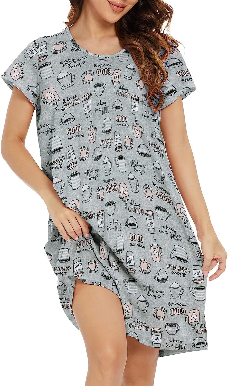 FOREEMME Womens Cotton Nightgowns, Cartoon Sleep Shirts, Night Gown ...