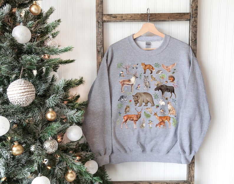 FOREST ANIMALs Crewneck Sweatshirt, Woodland Wildlife Pullover for ...