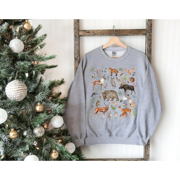 FOREST ANIMALs Crewneck Sweatshirt, Woodland Wildlife Pullover for ...