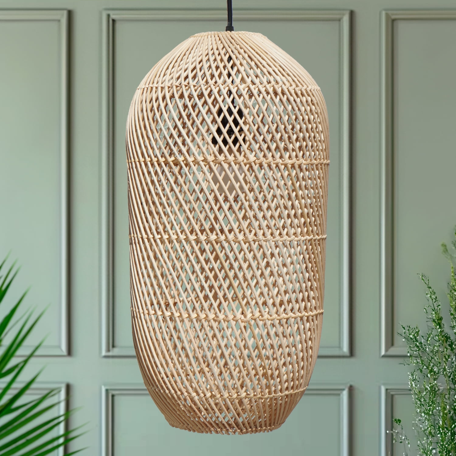 FOREVER BAMBOO Handcrafted Indonesian Natural Rattan Pendant Light ...