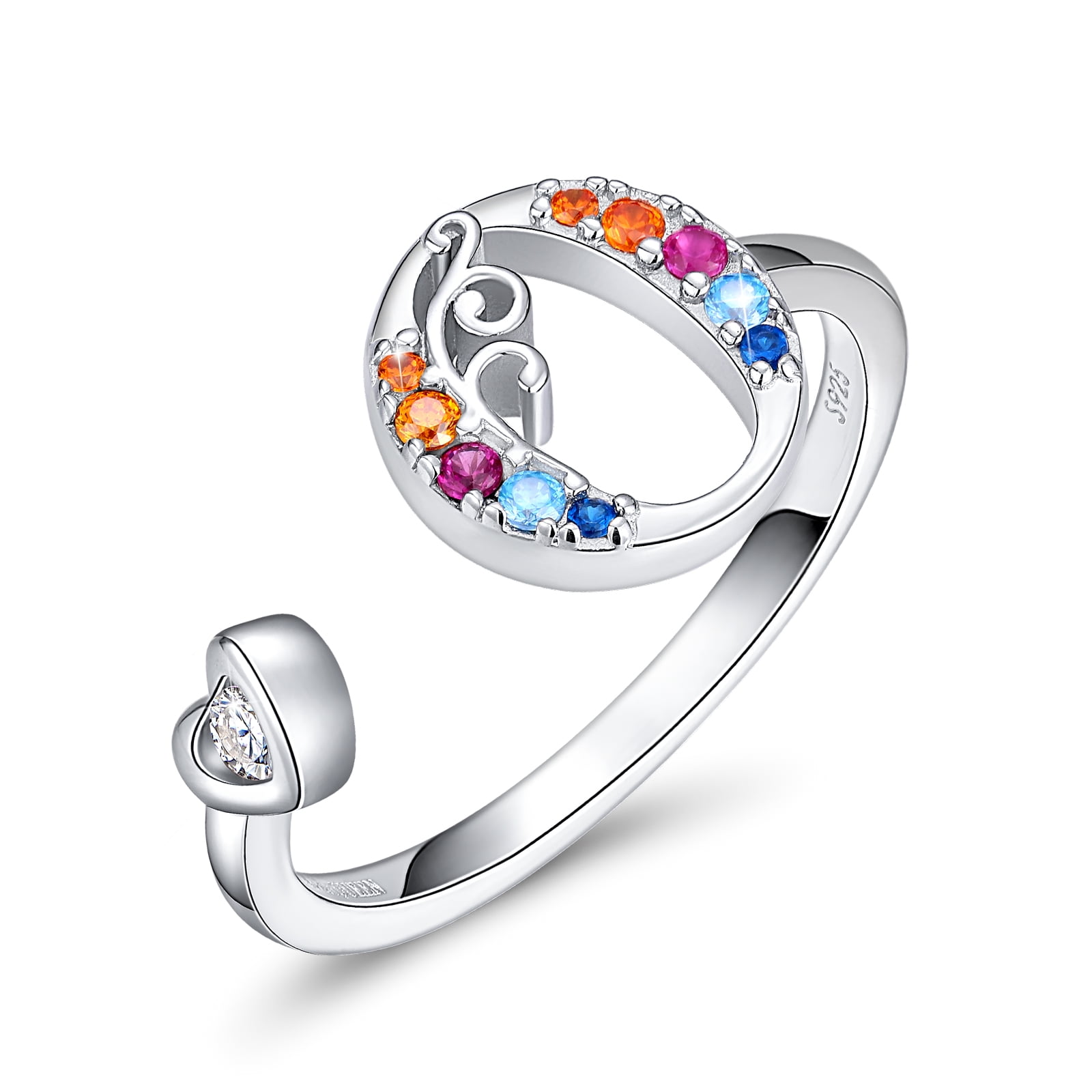 FOREVER QUEEN Adjustable Initial Letter Ring for Women 925 Sterling ...