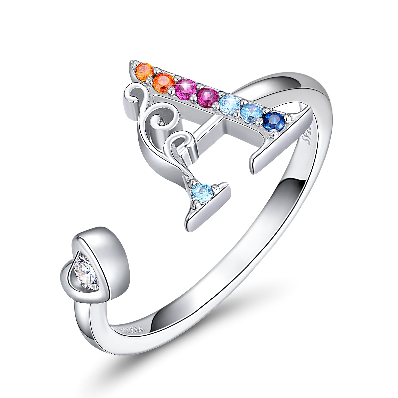 FOREVER QUEEN Adjustable CZ Initial Letter Ring, 925 Sterling Silver ...