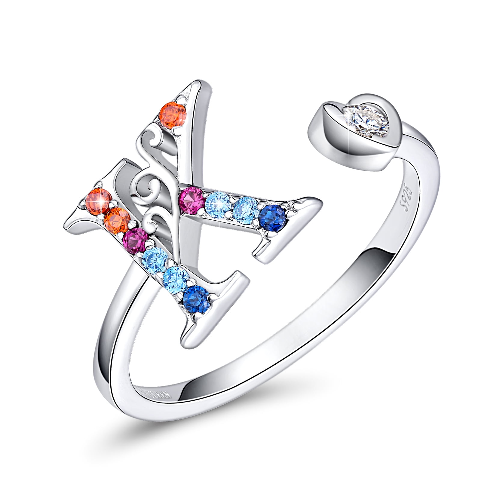 FOREVER QUEEN Adjustable Initial Letter Ring for Women 925 Sterling ...