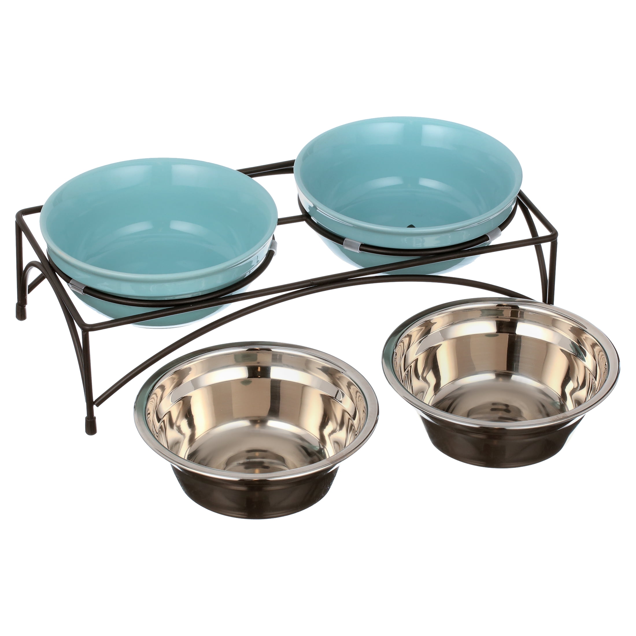 FOREYY Elevated Cat Bowls with 2 Ceramic Bowls and 2 Stainless Steel ...