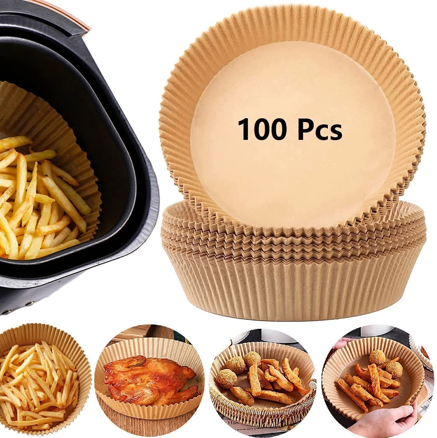 FORGE- 100Pcs Air Fryer Disposable Round Non-Stick Baking Paper ...