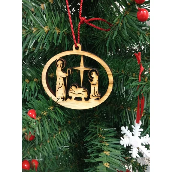 FORGE- Christmas Natural Wood Christmas Tree Ornaments Nativity Cut-Out ...