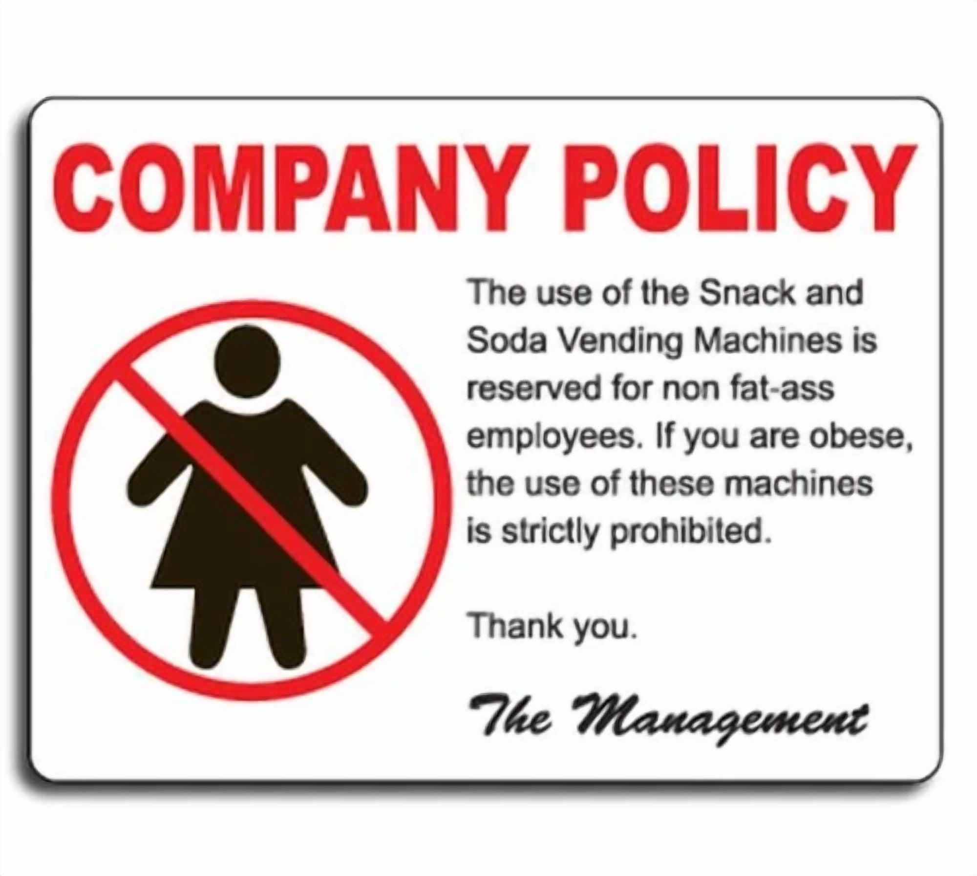 FORGE- Company Policy Vending Machine Prank Sign - Hysterical Funny Gag ...