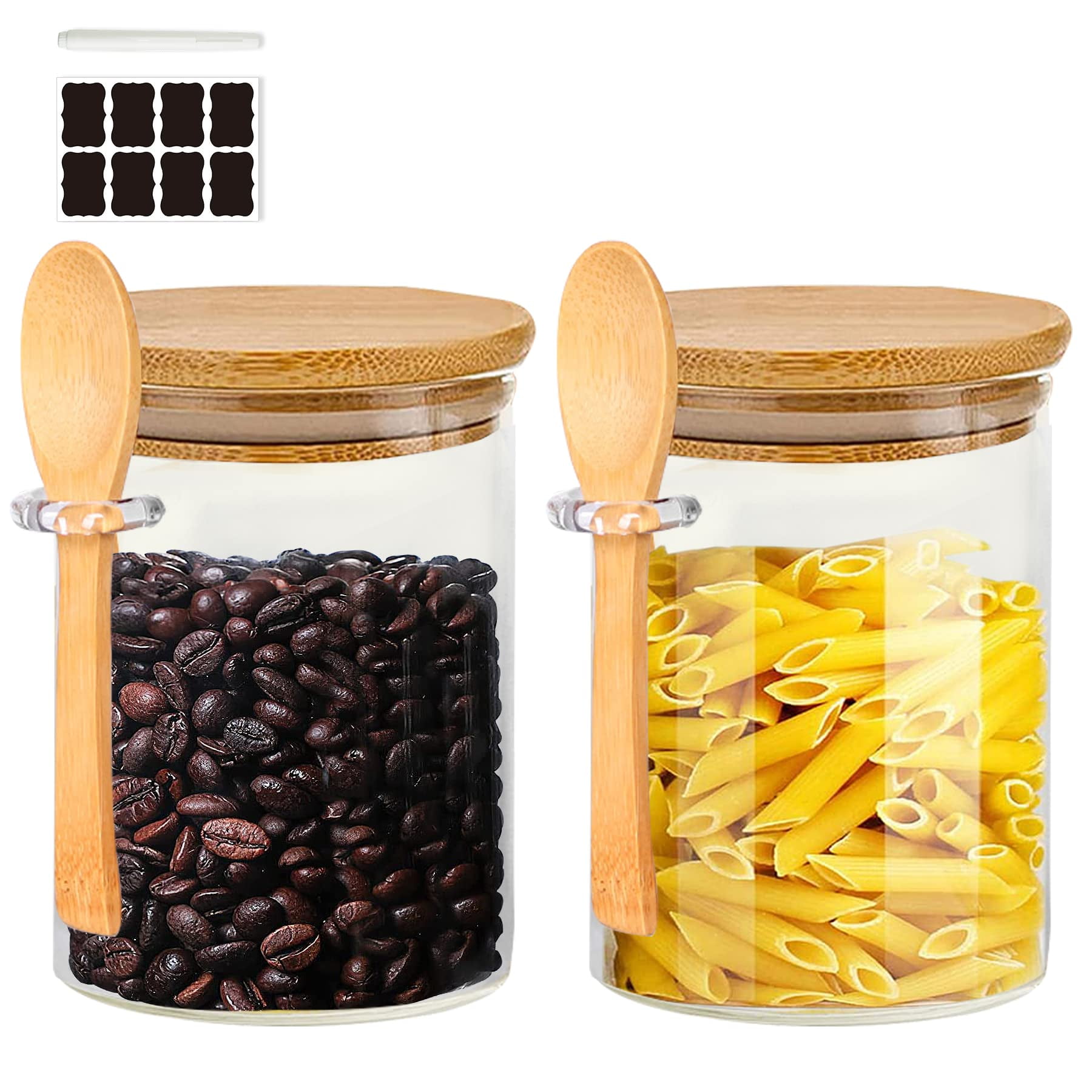 FORHVIPS Airtight Glass Containers with Bamboo Lids, 2-Pack Jar Set for Kitchen Storage, 18.5Oz ...