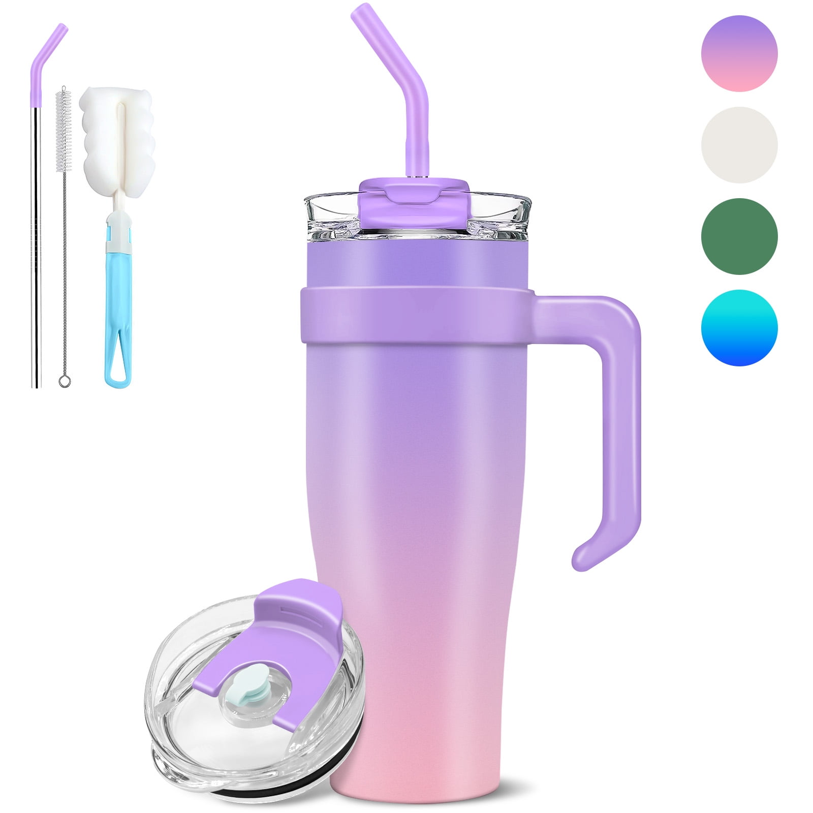 FORHVIPS 40oz Insulated Tumbler, Handle & Straw Lid, Stainless Steel ...