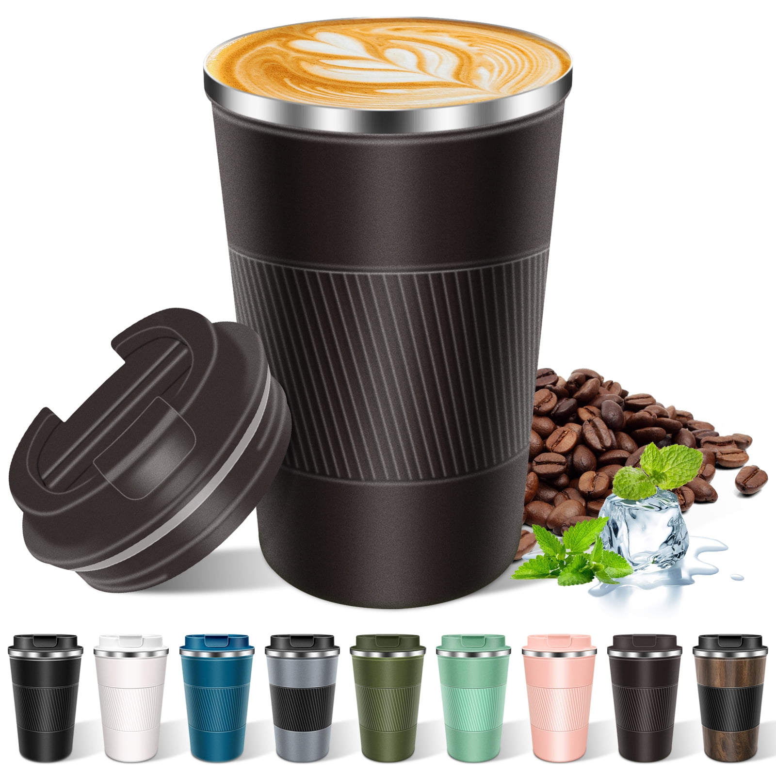 FORHVIPS Coffee Tumbler with Lid,13 Floz Travel Coffee Mugs,Double Wall ...