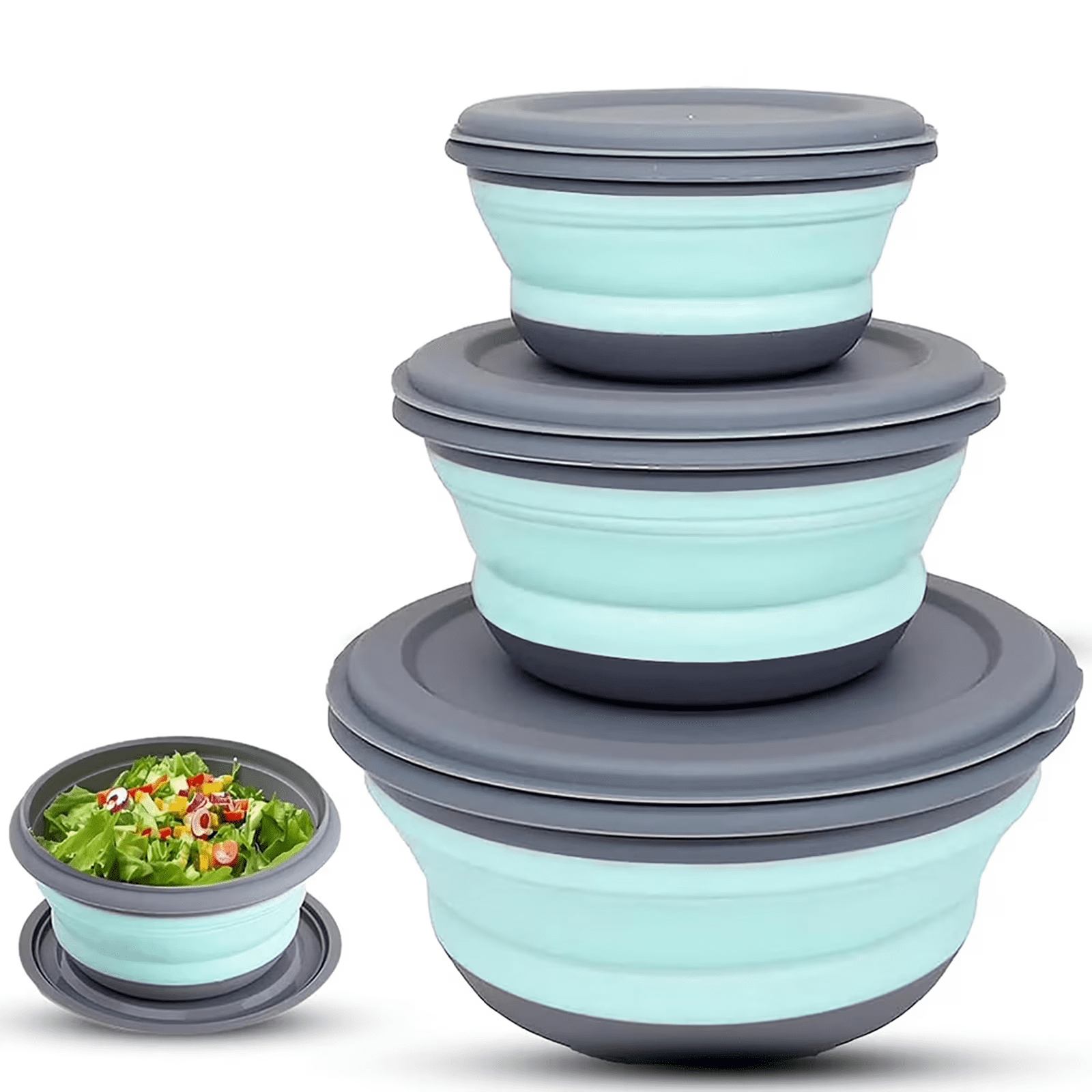 FORICOM Collapsible Bowls, 3pcs Food Grade Silicone Camping Bowl Salad ...