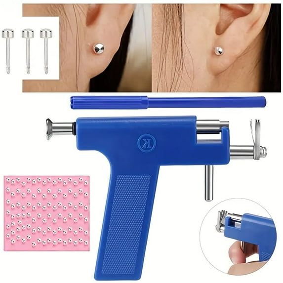 FORICOM Ear Piercing Gun Kit, Reusable with Silver Piercing Earrings ...