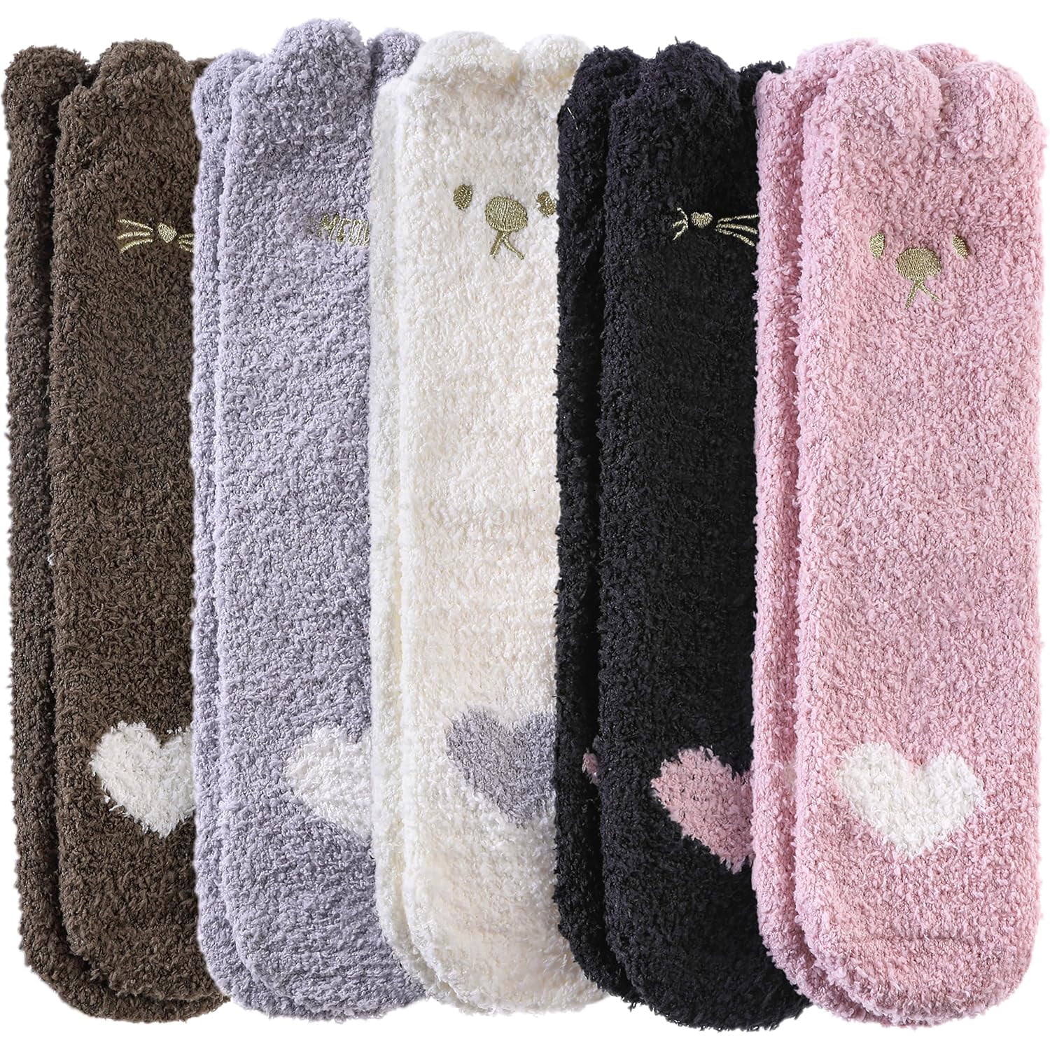 Forievic 5 Pairs Fuzzy Socks for Women - Cozy Fluffy Slipper Socks for ...