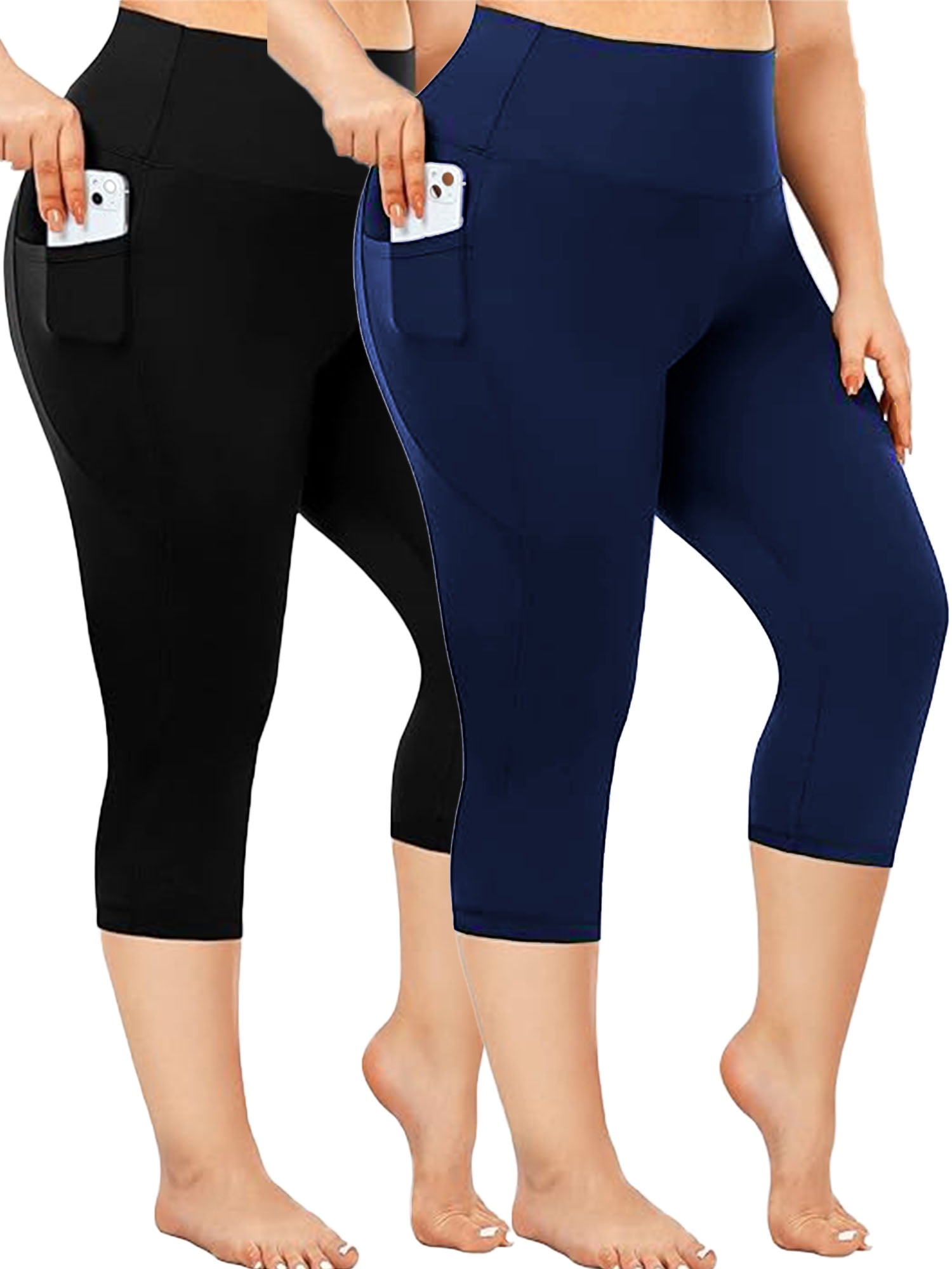 FORJOE 2PCS Yoga Capri Leggings for Women with Pockets Tummy Control ...