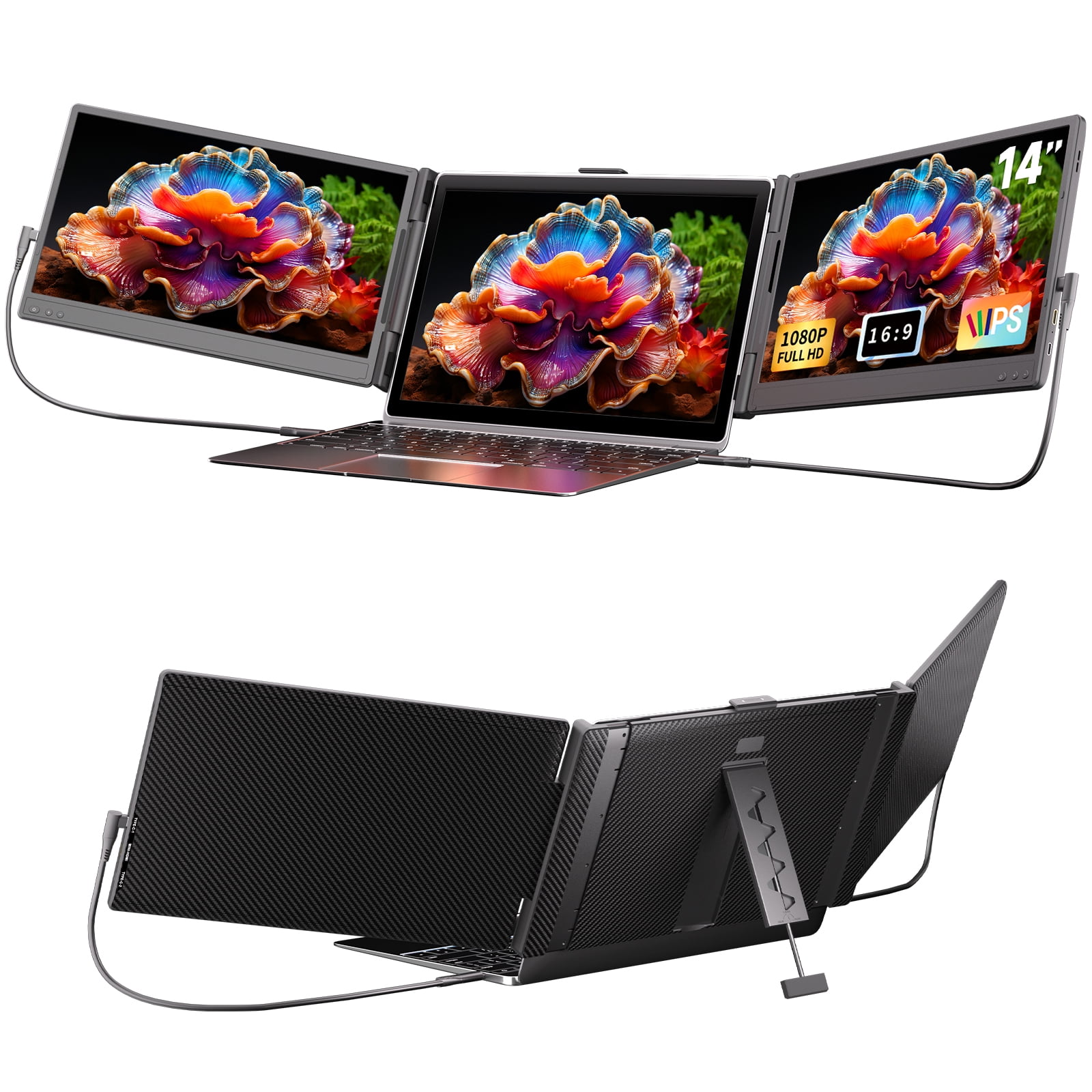 FORKA Triple Laptop Screen Extender – 14" 1080P FHD IPS Dual Monitor ...