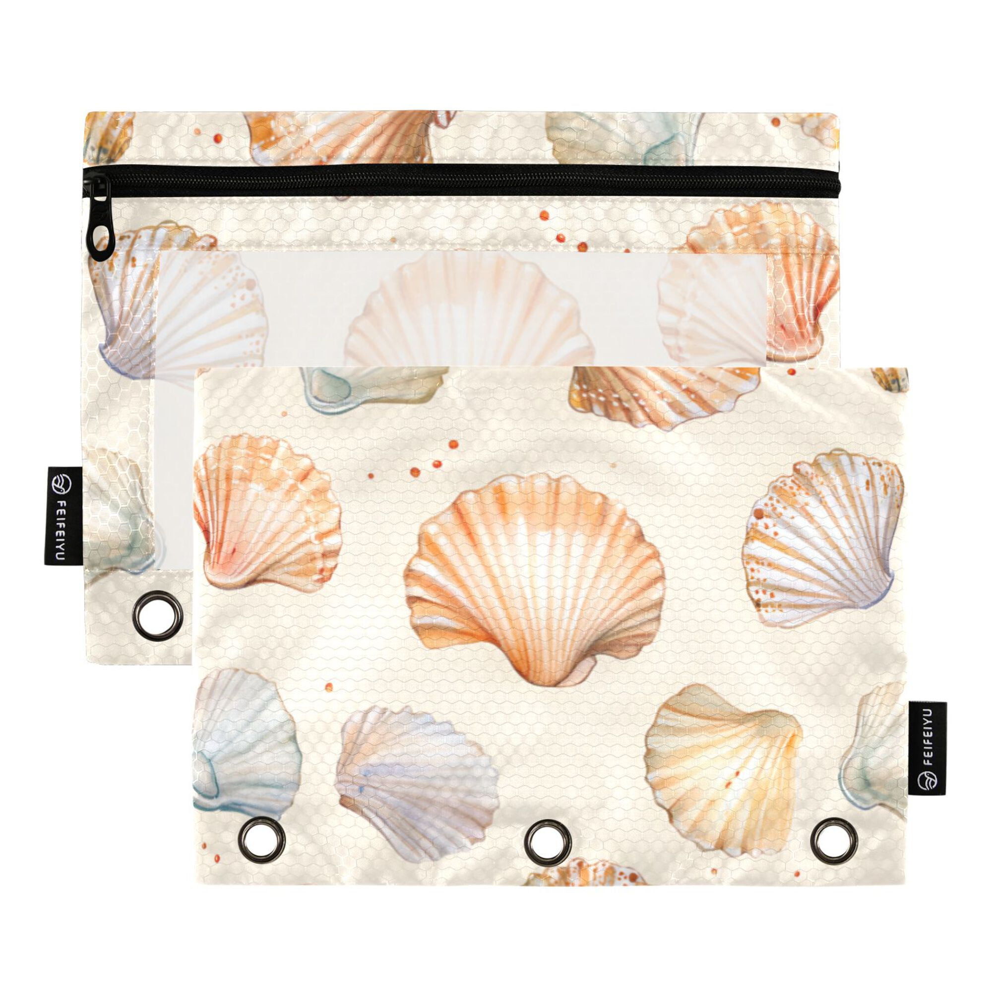 FORMRS 2 Pack Pencil Pouch for 3 Ring Binder with Clear Window Zipper Case, Beige Seashell ...