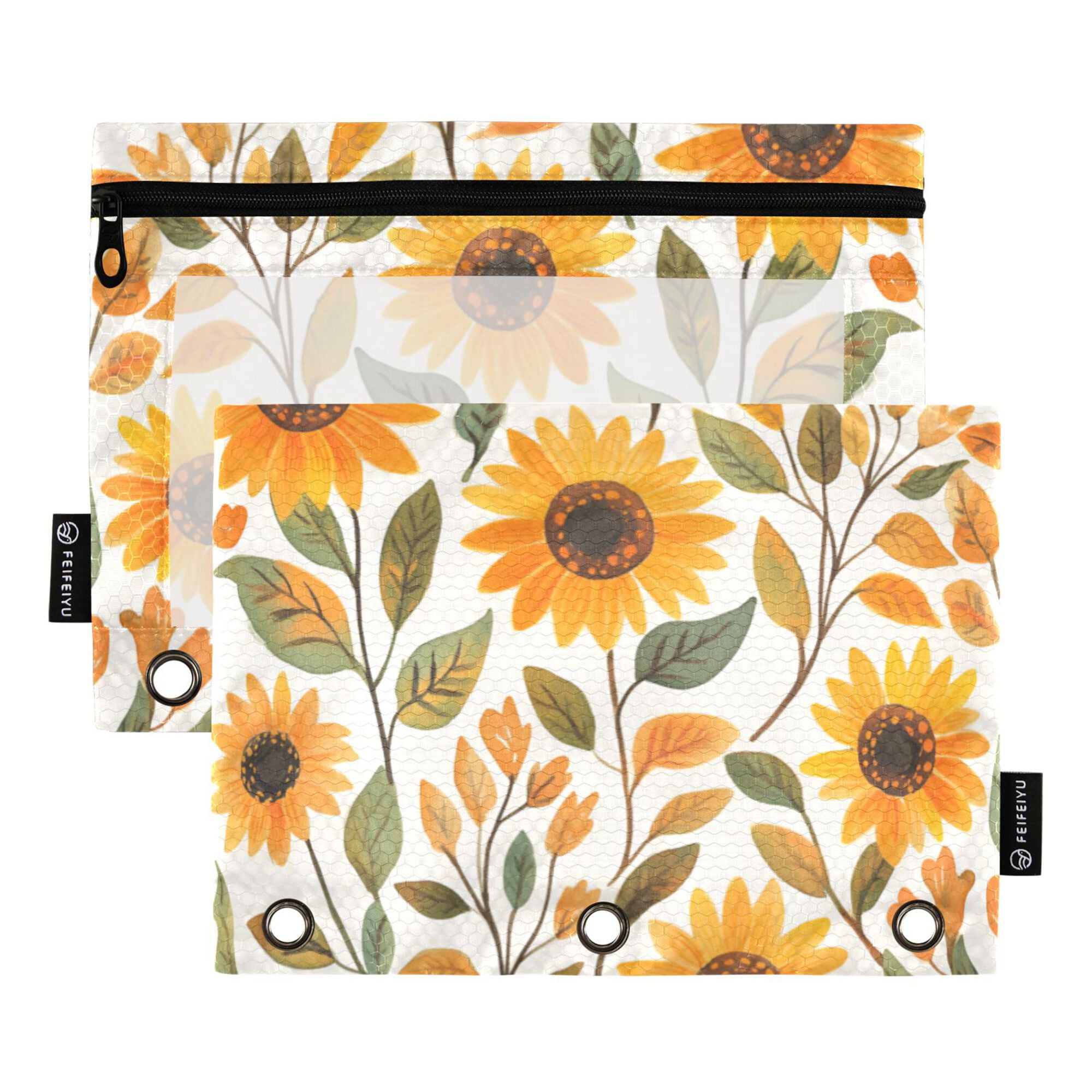 FORMRS 2 Pack Pencil Pouch for 3 Ring Binder with Clear Window Zipper Case, Watercolor ...