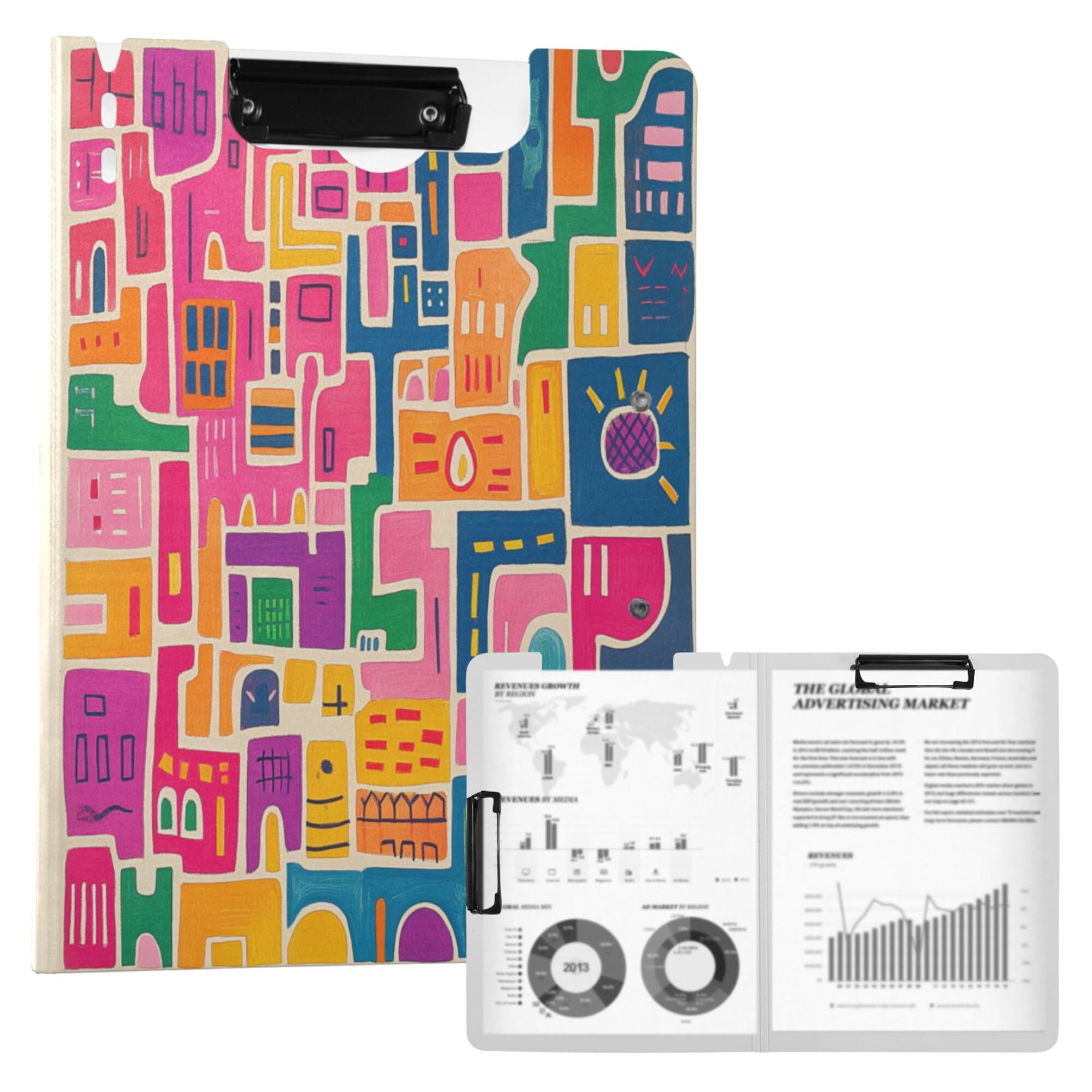 FORMRS A4 Clipboard Folder with Pen Holder Horizontal Foldable School Office Binder, Art Map ...