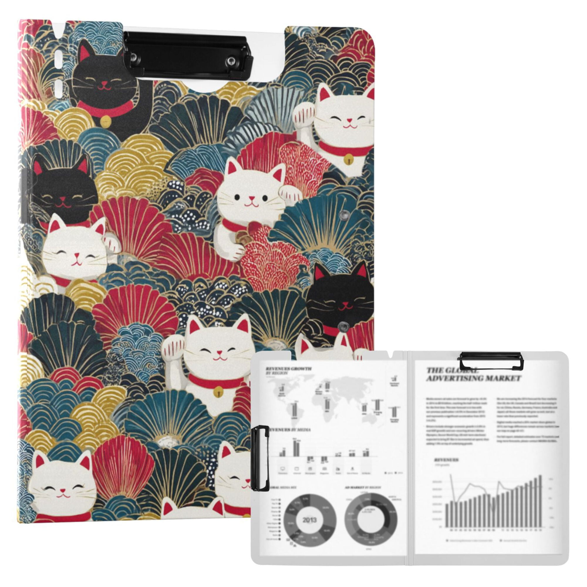 FORMRS A4 Clipboard Folder with Pen Holder Horizontal Foldable School Office Binder, Black Lucky ...