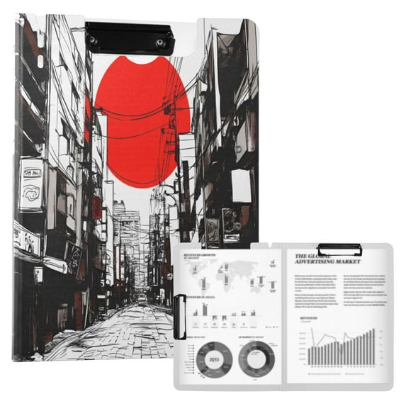 FORMRS A4 Clipboard Folder with Pen Holder Horizontal Foldable School Office Binder, Black ...