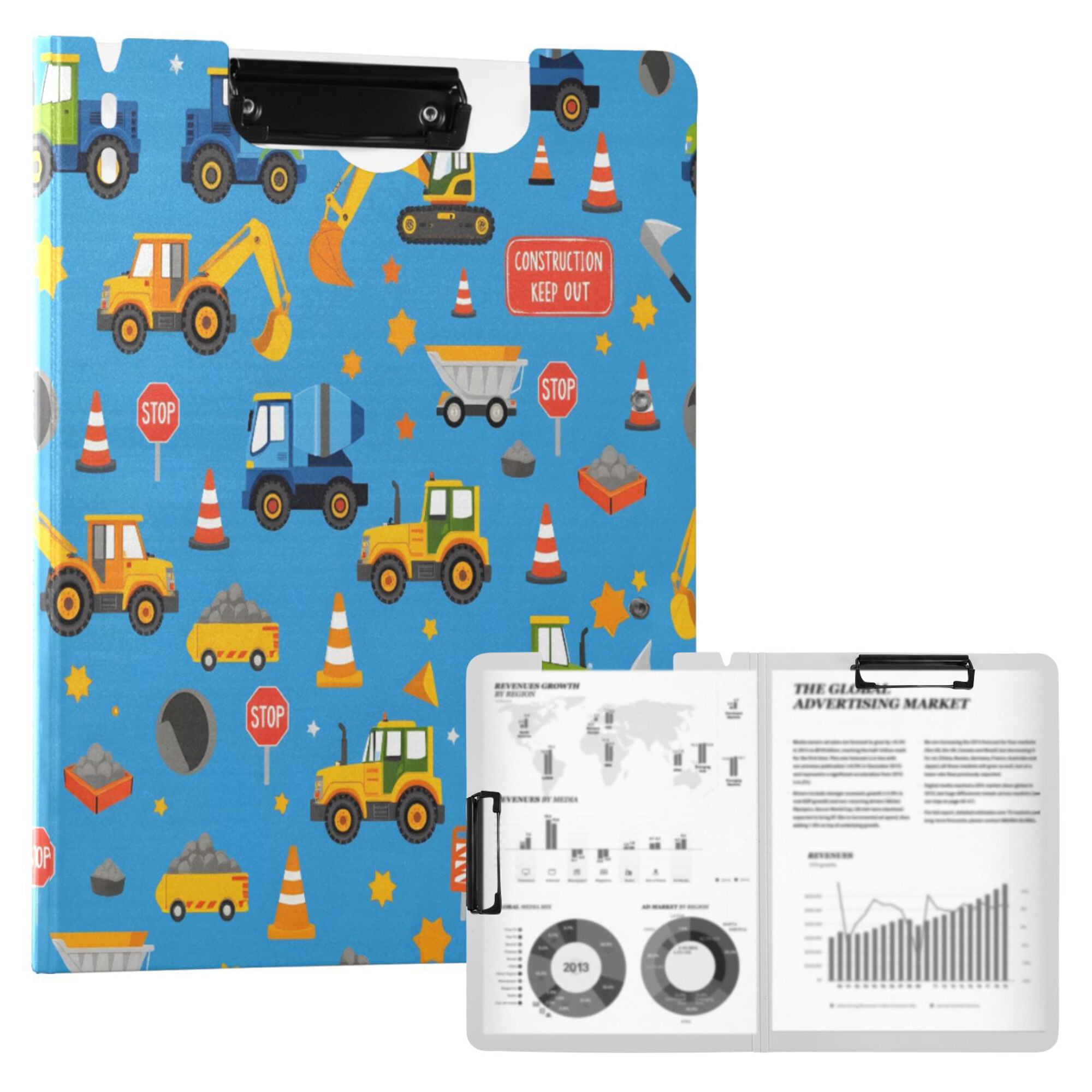 FORMRS A4 Clipboard Folder with Pen Holder Horizontal Foldable School Office Binder, Blue Truck ...