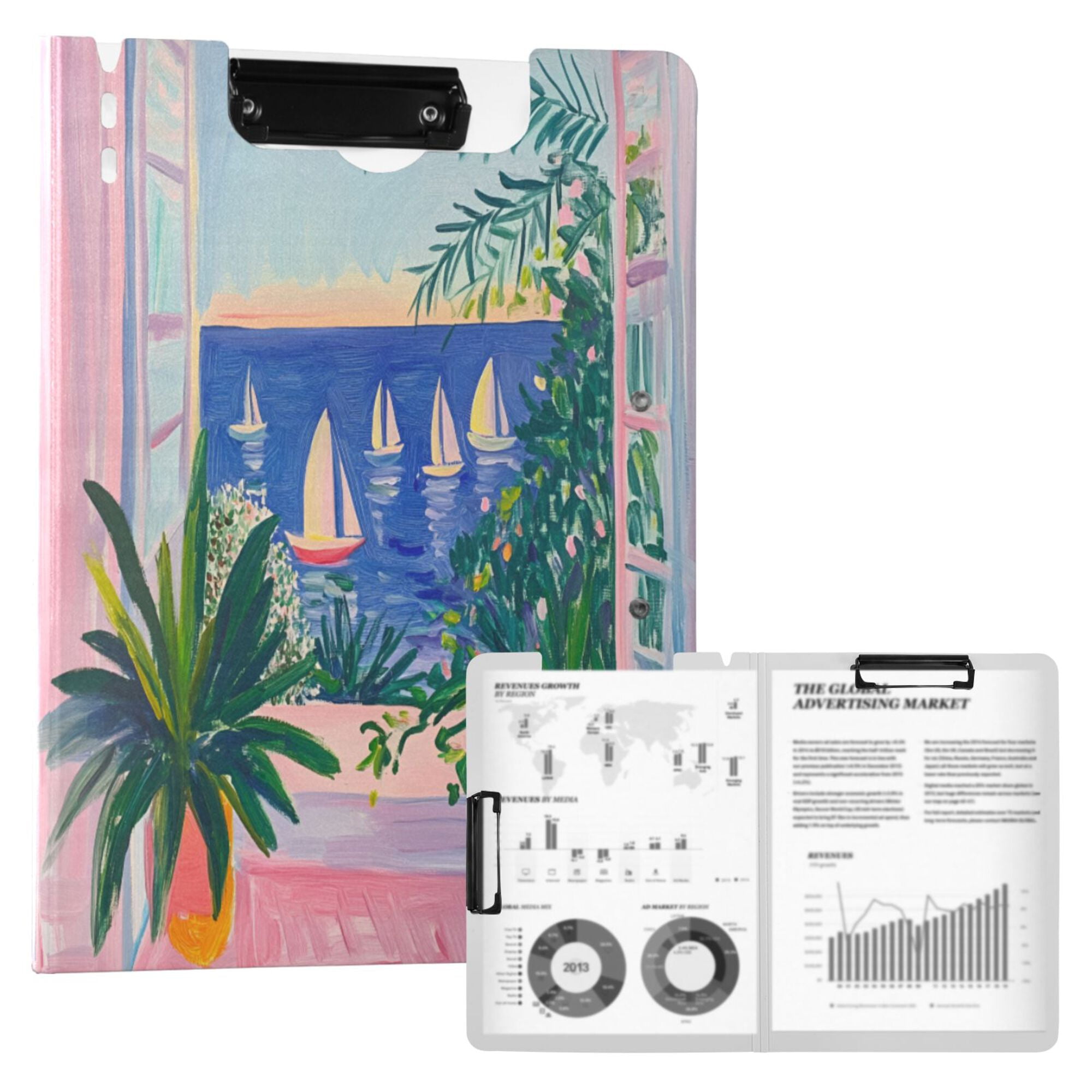 FORMRS A4 Clipboard Folder with Pen Holder Horizontal Foldable School Office Binder, Boat ...