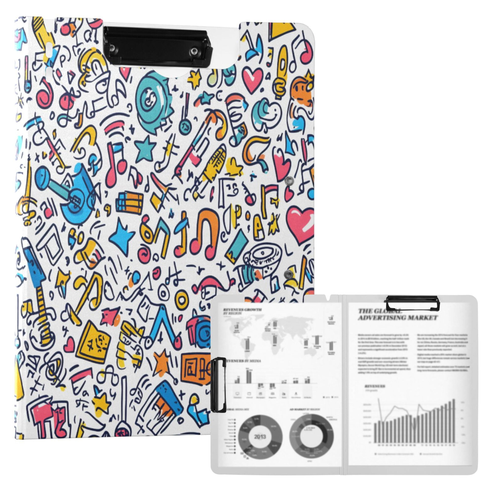FORMRS A4 Clipboard Folder with Pen Holder Horizontal Foldable School Office Binder, Doodle ...