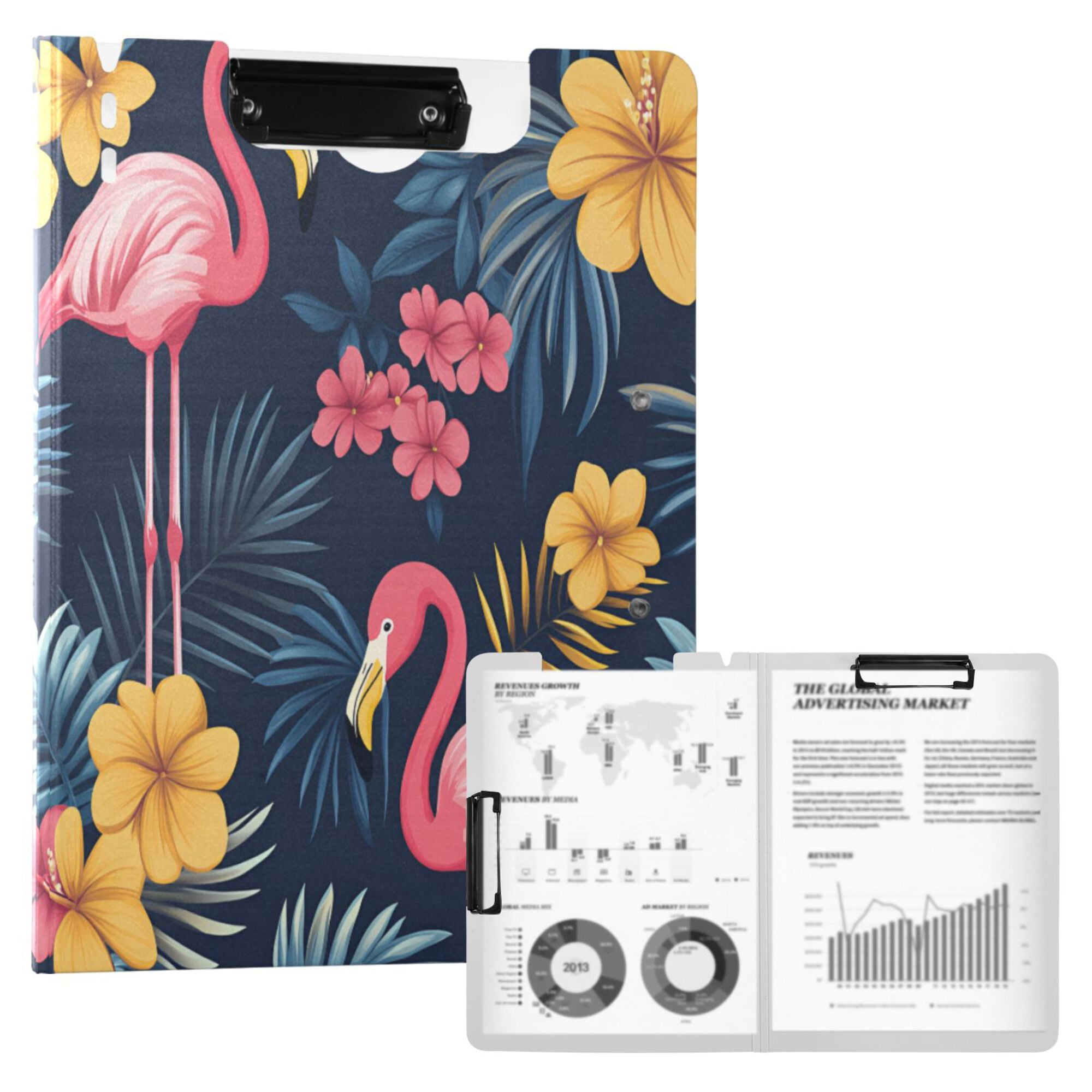 FORMRS A4 Clipboard Folder with Pen Holder Horizontal Foldable School Office Binder, Red Floral ...