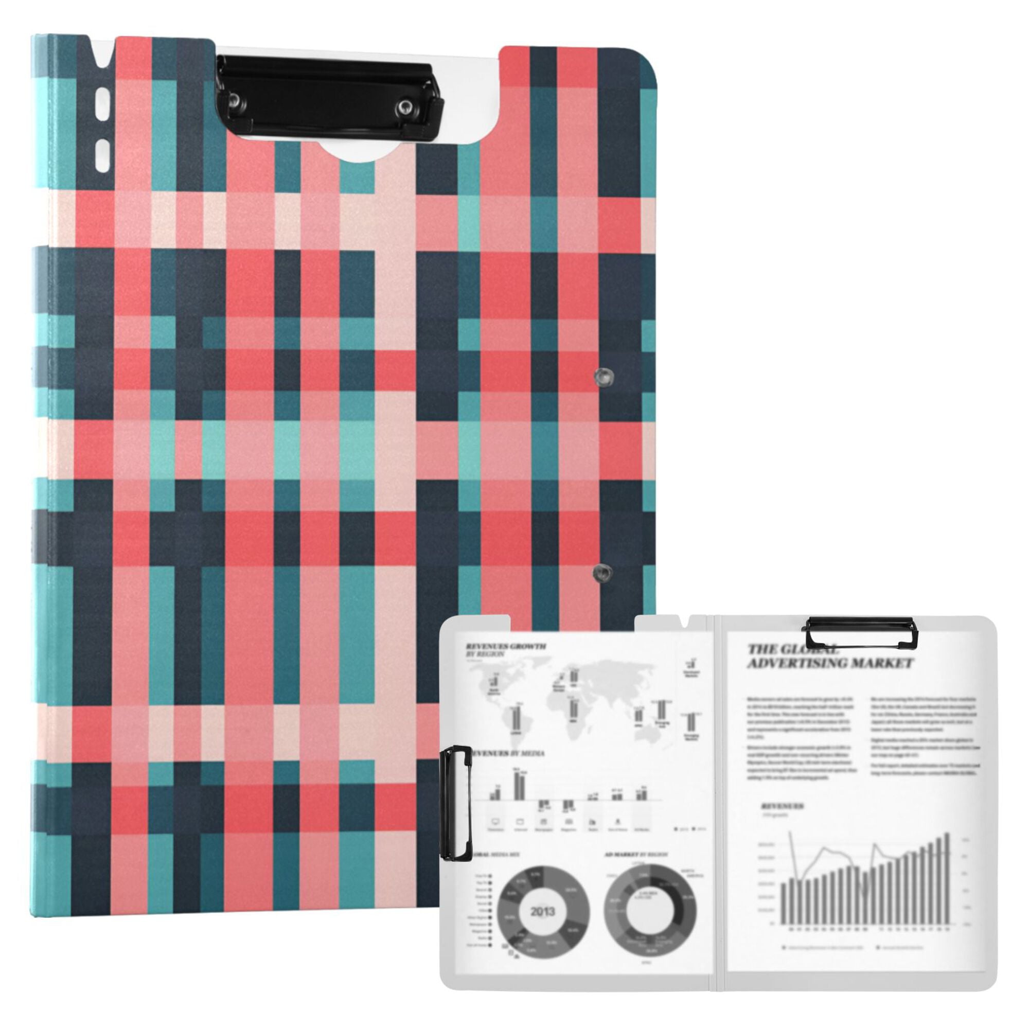 FORMRS A4 Clipboard Folder with Pen Holder Horizontal Foldable School Office Binder, Red Teal ...