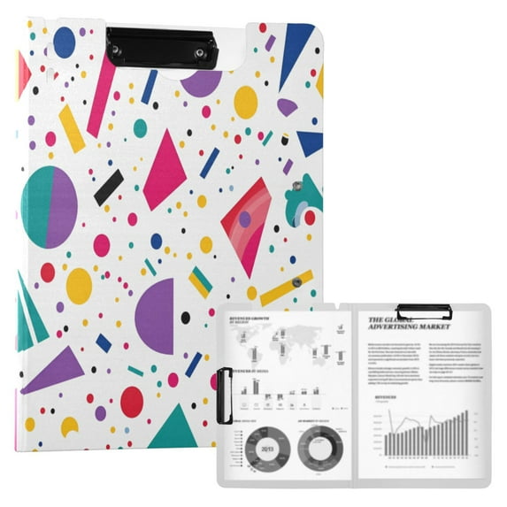 FORMRS A4 Clipboard Folder with Pen Holder Horizontal Foldable School Office Binder, Retro Round ...