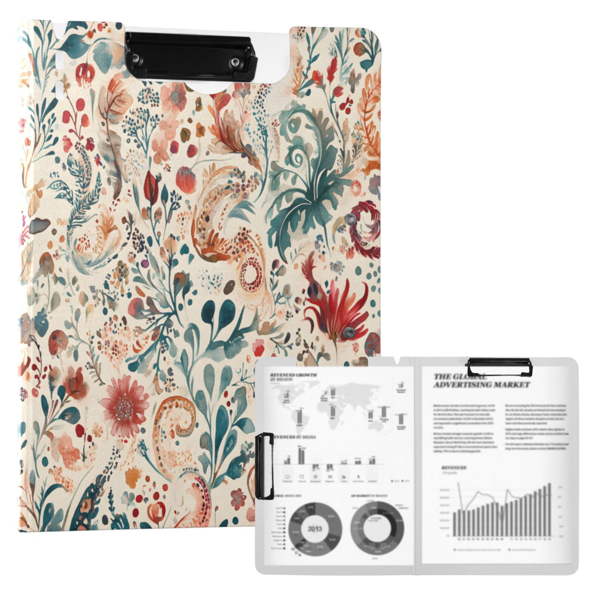 FORMRS A4 Clipboard Folder with Pen Holder Horizontal Foldable School Office Binder, Watercolor ...