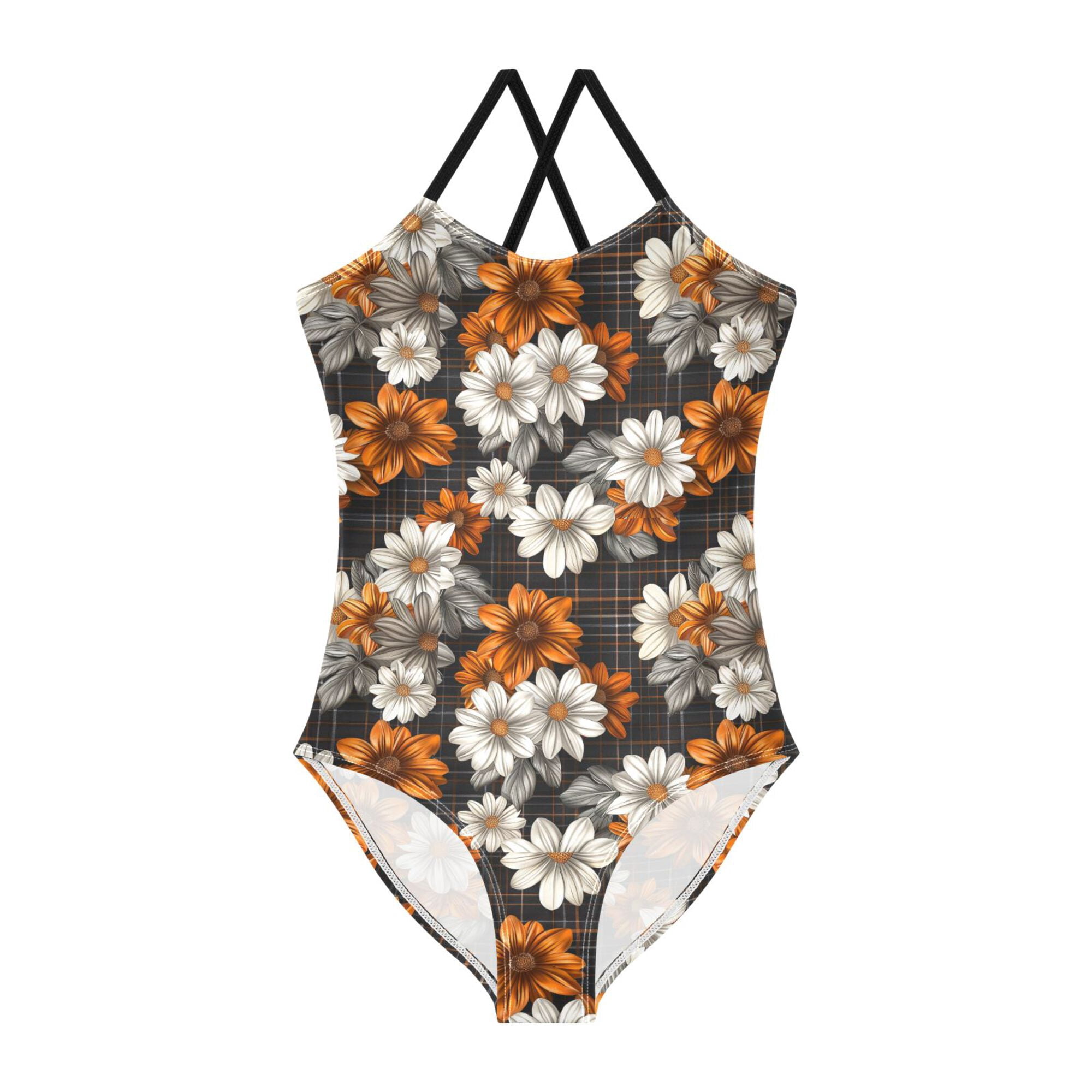 FORMRS Girls One Piece Swimsuit Sleeveless Stretch Beach Cross Back ...