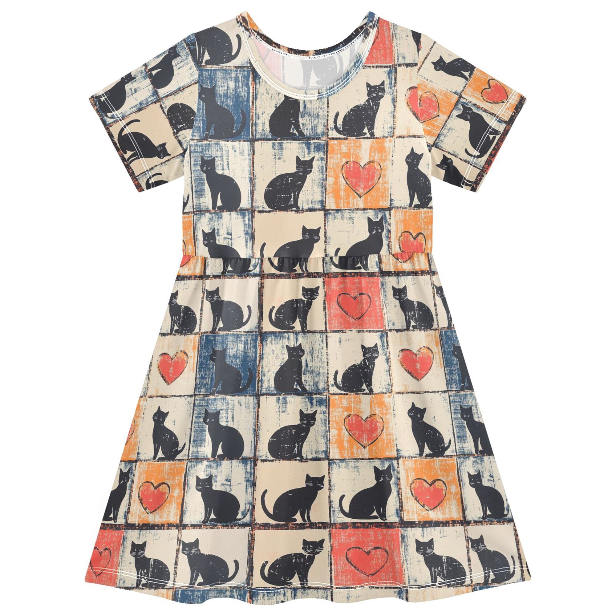 FORMRS Girls Short Sleeve Dress Summer Casual Round Neck A-line Beach ...