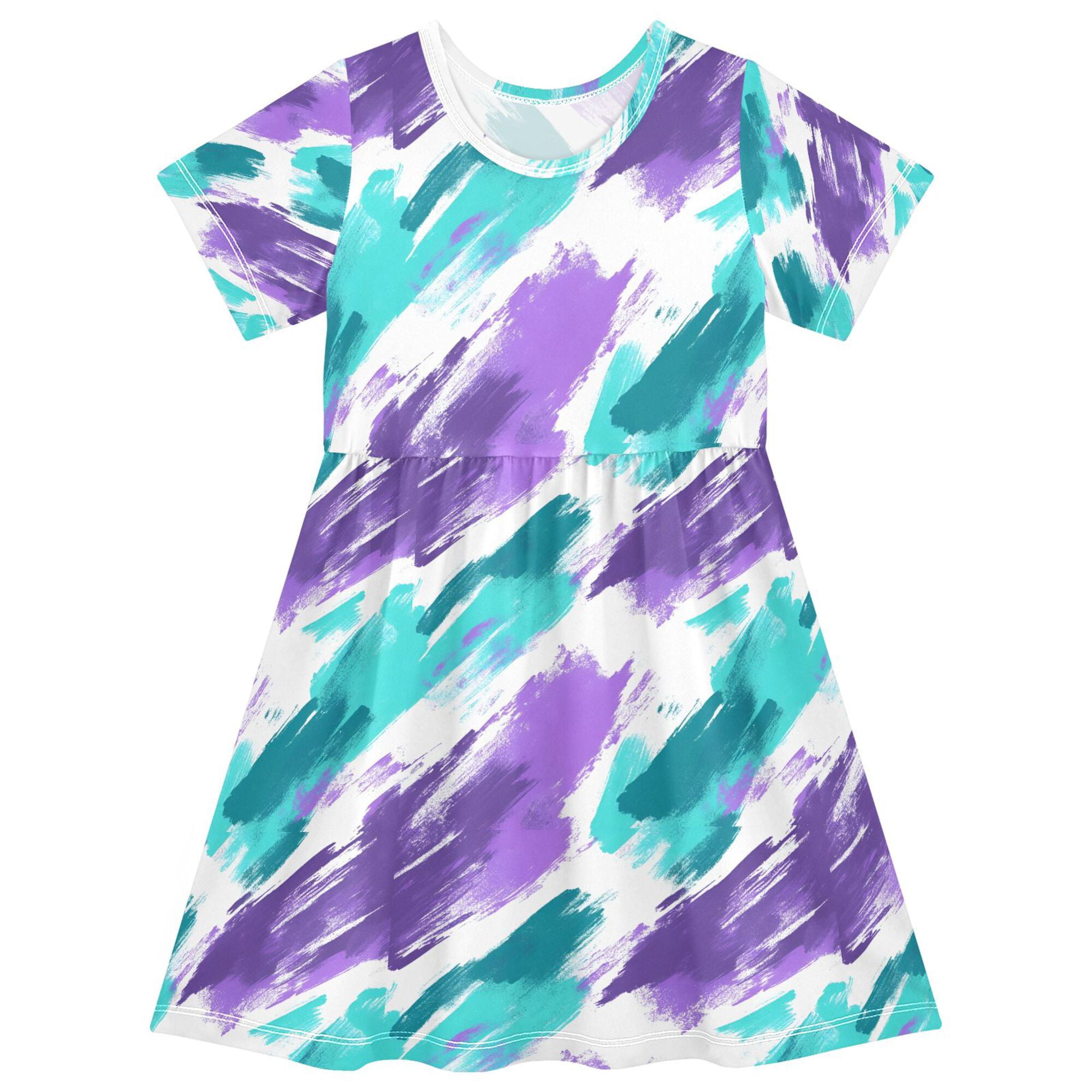 FORMRS Girls Short Sleeve Dress Summer Casual Round Neck A-line Beach ...