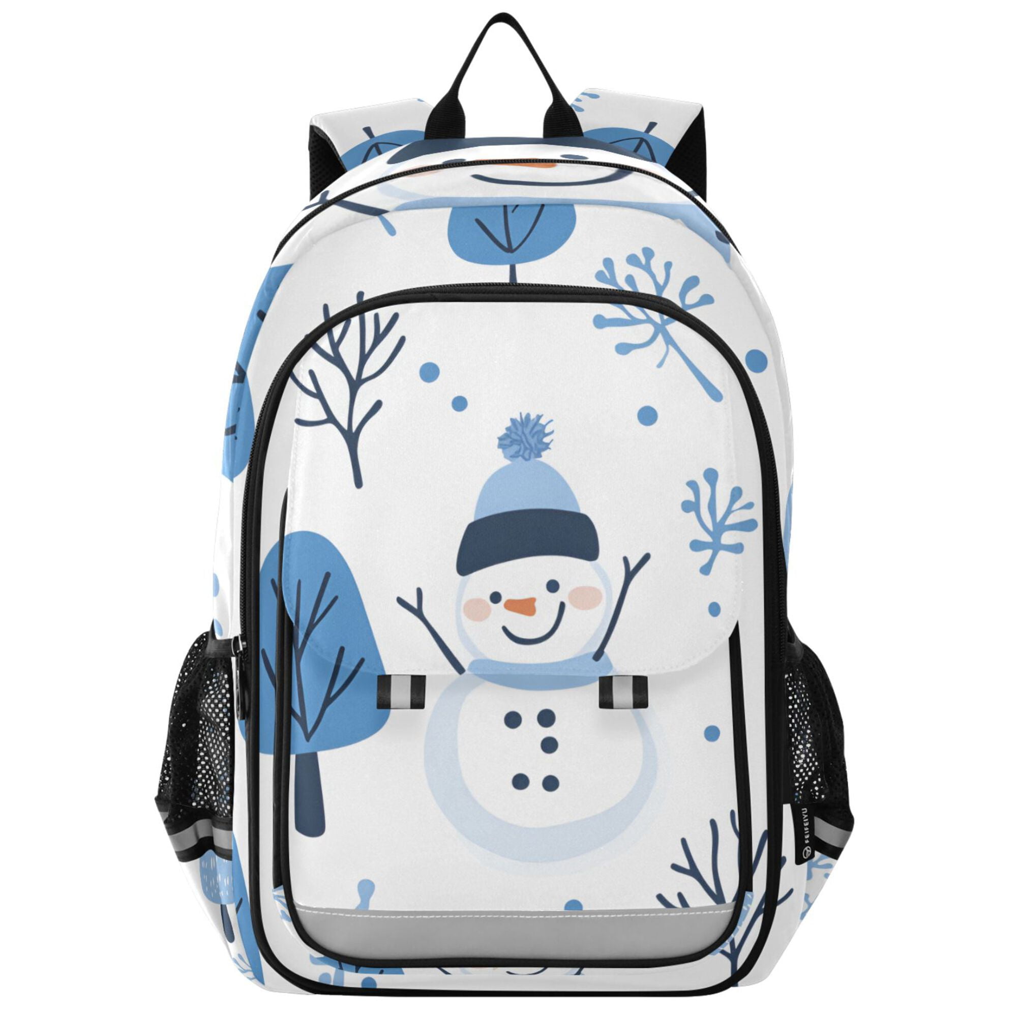 FORMRS School Backpack 17" Student Travel Bag with Laptop Compartment, Simple Cartoon Snowmen ...