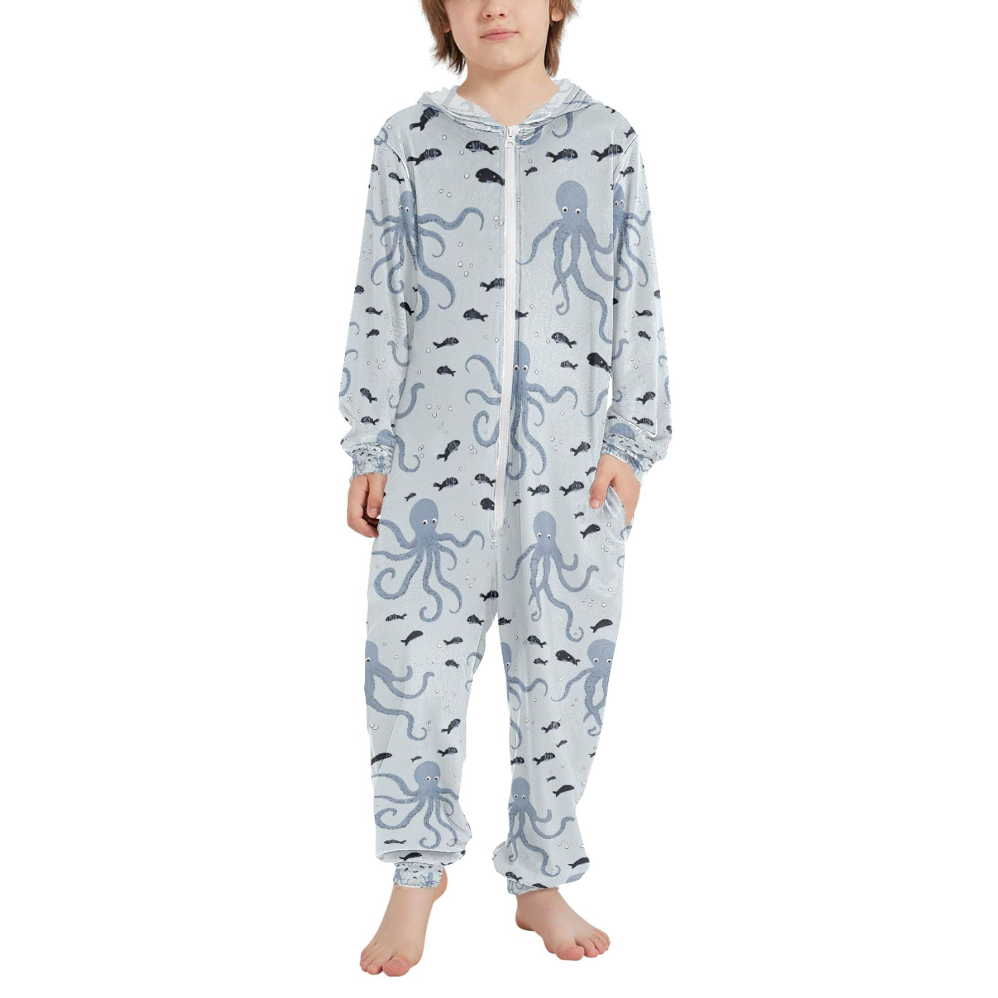 FORMRS Kids One-Piece Pajamas Hooded Long Sleeve Union Suit Soft Onesie ...