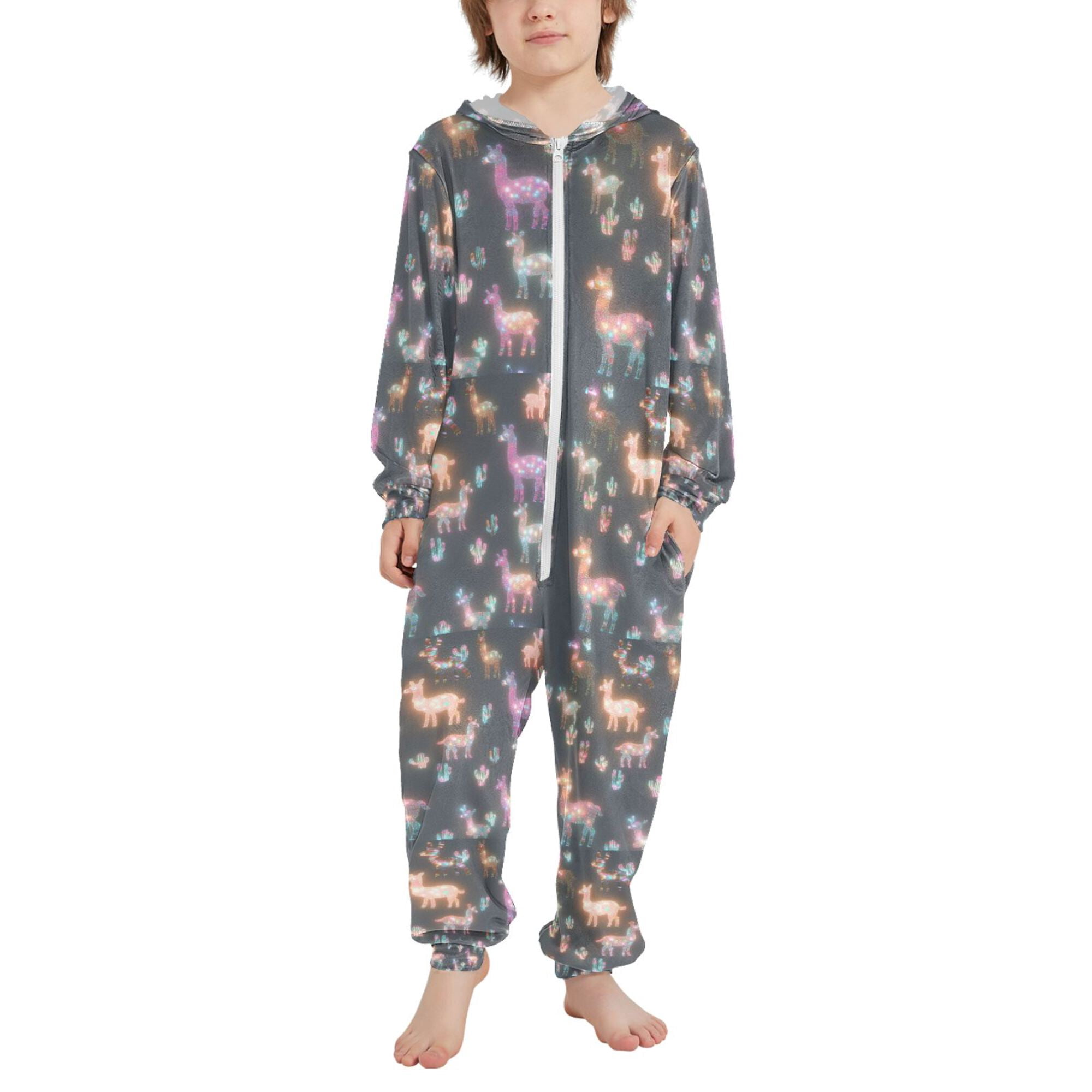 FORMRS Kids One-Piece Pajamas Hooded Long Sleeve Union Suit Soft Onesie ...