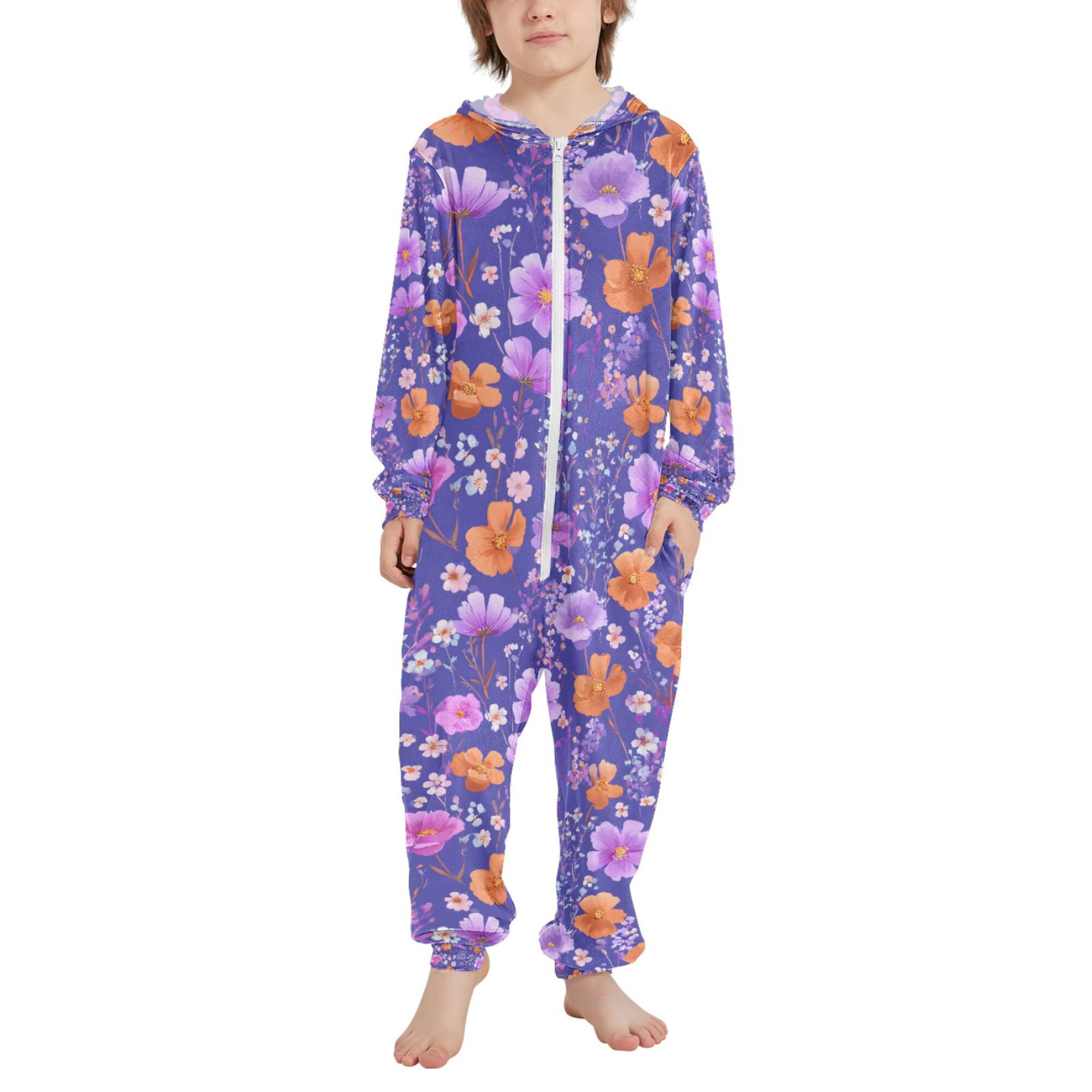 FORMRS Kids One-Piece Pajamas Hooded Long Sleeve Union Suit Soft Onesie ...
