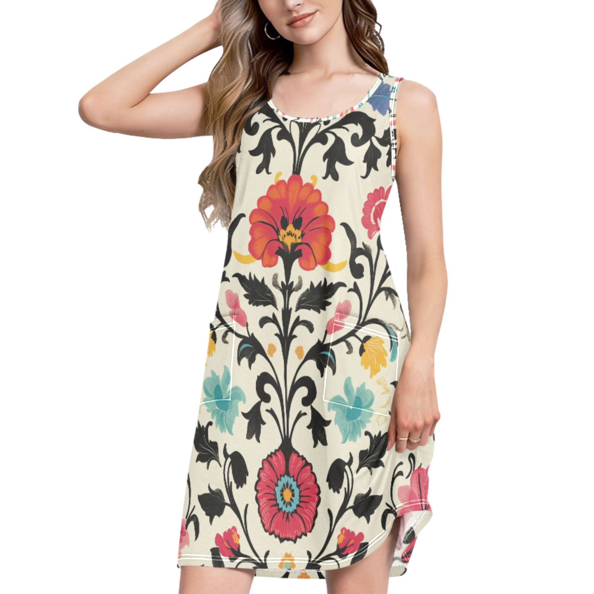 FORMRS Summer Dress for Women Loose U Neck Sleeveless Midi Beach ...