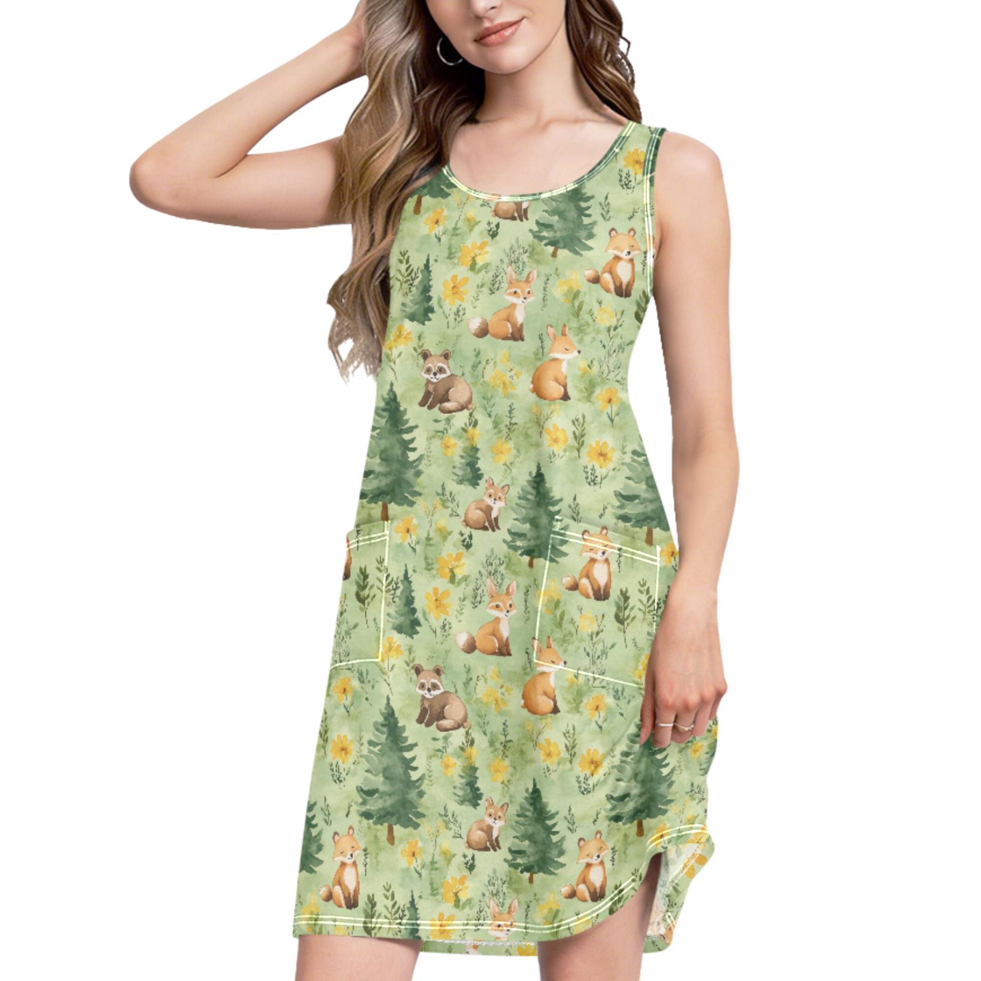 FORMRS Summer Dress for Women Loose U Neck Sleeveless Midi Beach ...